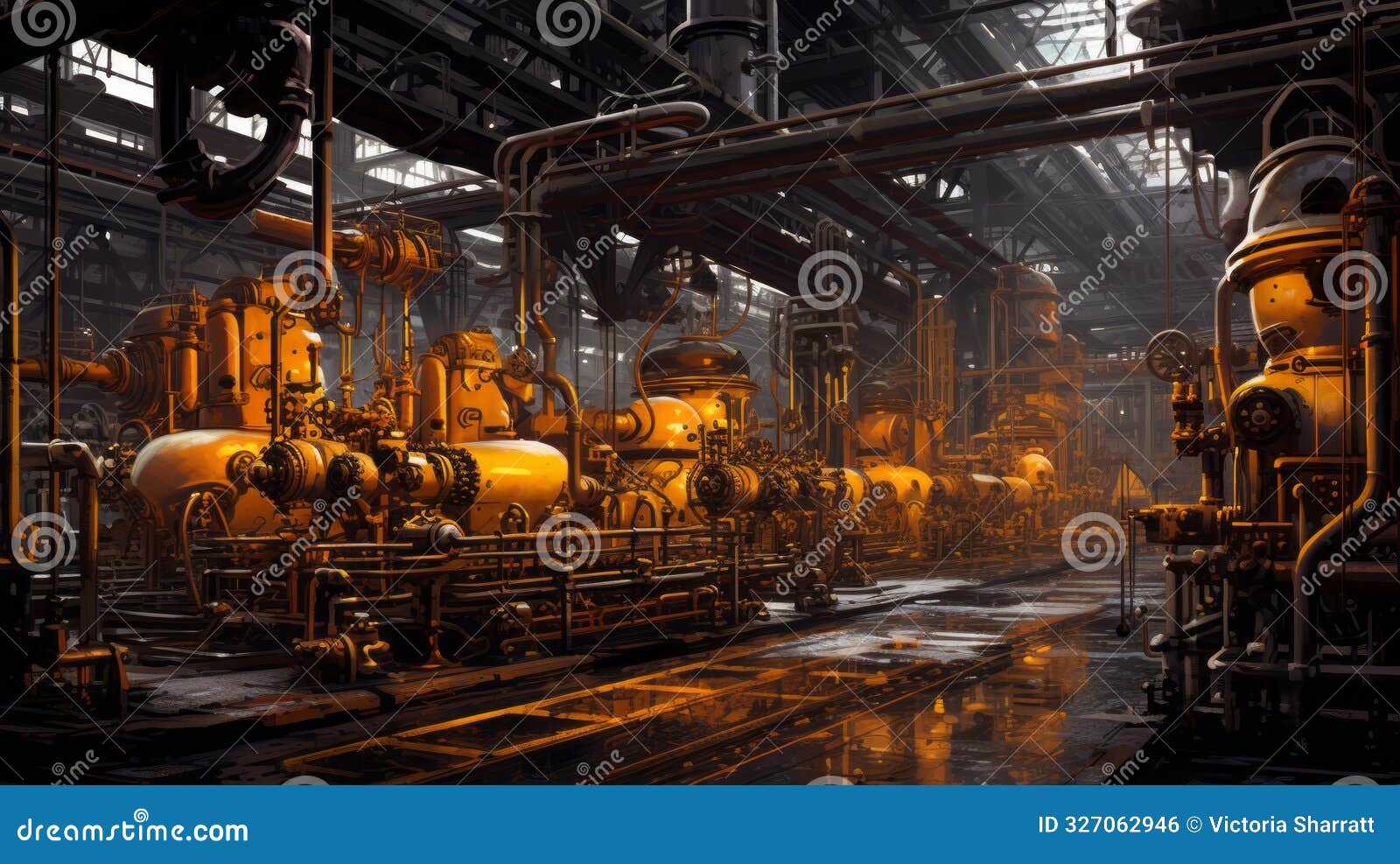 An Industrial Engine Room Interior Stock Illustration - Illustration of ...