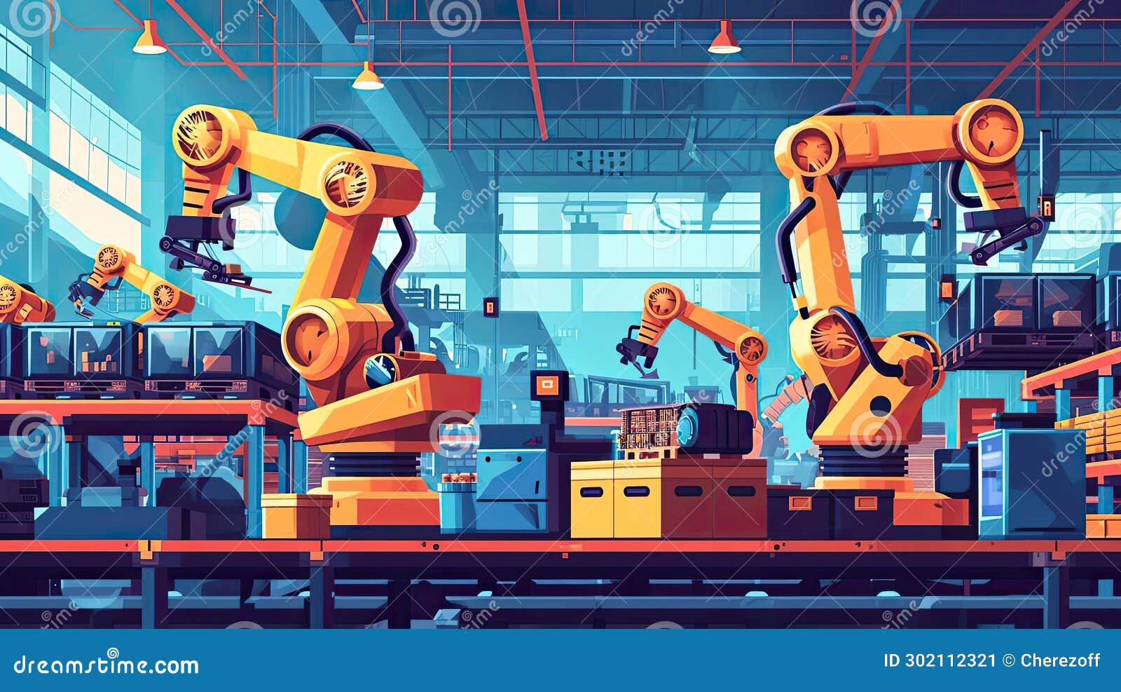 Illustration of Industrial Robots Working Stock Illustration ...