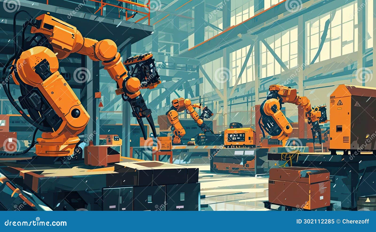 Illustration of Industrial Robots Working Stock Illustration ...