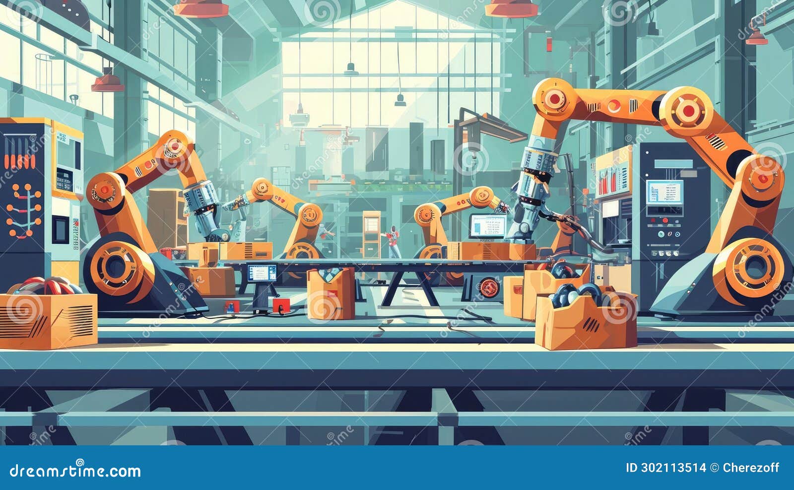 Illustration of Industrial Robots Working Stock Photo - Image of ...