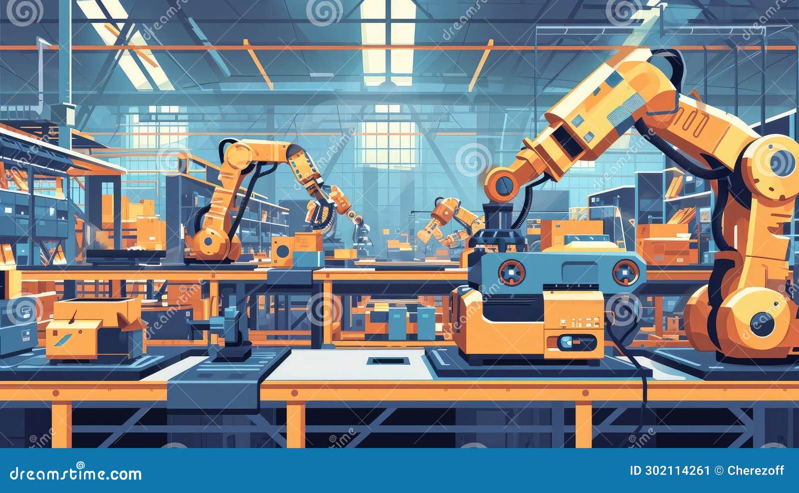 Illustration of Industrial Robots Working Stock Image - Image of ...