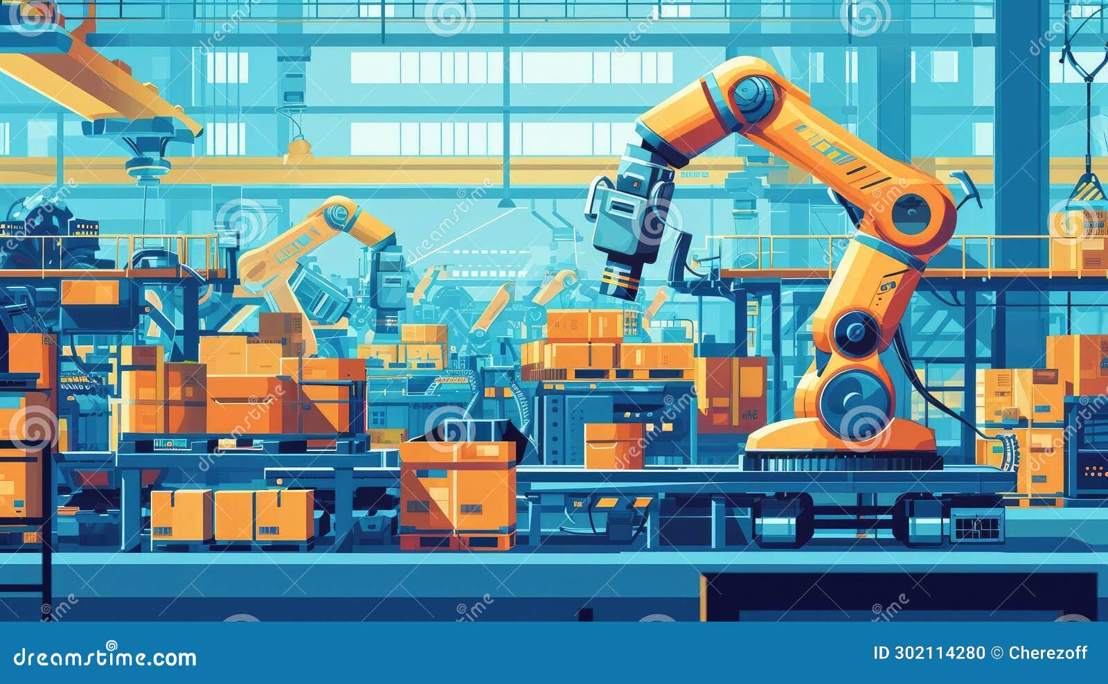 Illustration of Industrial Robots Working Stock Illustration ...