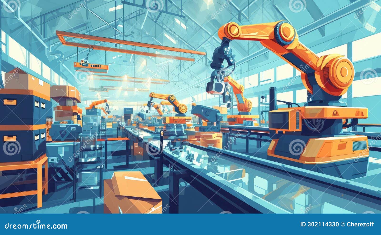 Illustration of Industrial Robots Working Stock Photo - Image of ...