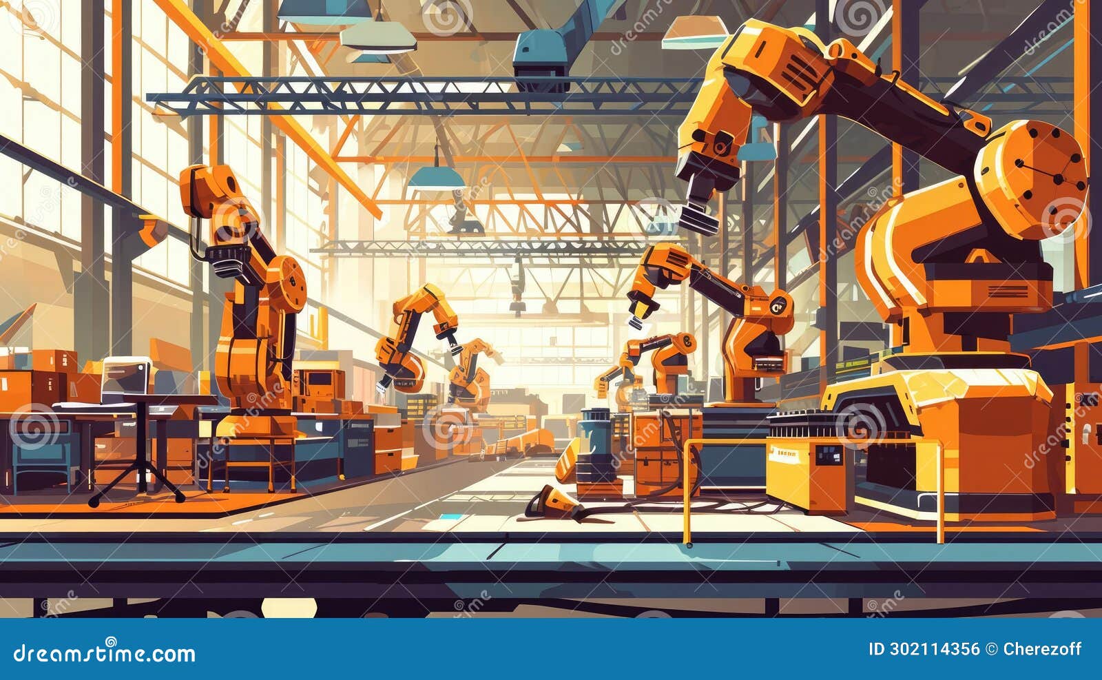 Illustration of Industrial Robots Working Stock Photo - Image of ...