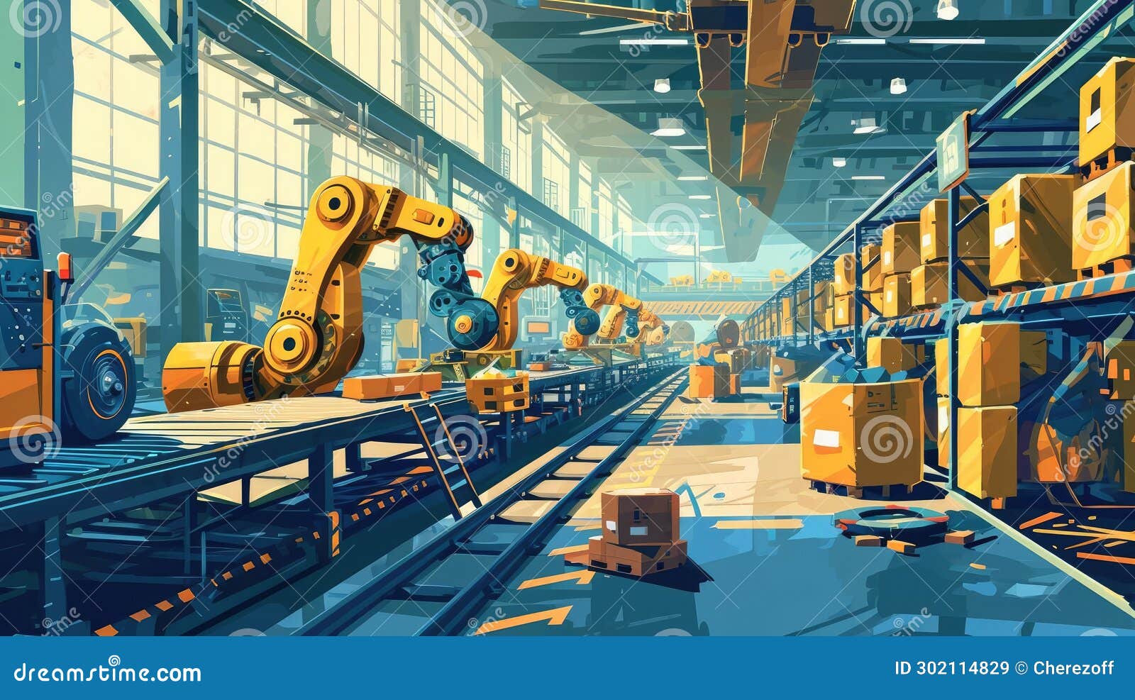 Illustration of Industrial Robots Working Stock Image - Image of ...