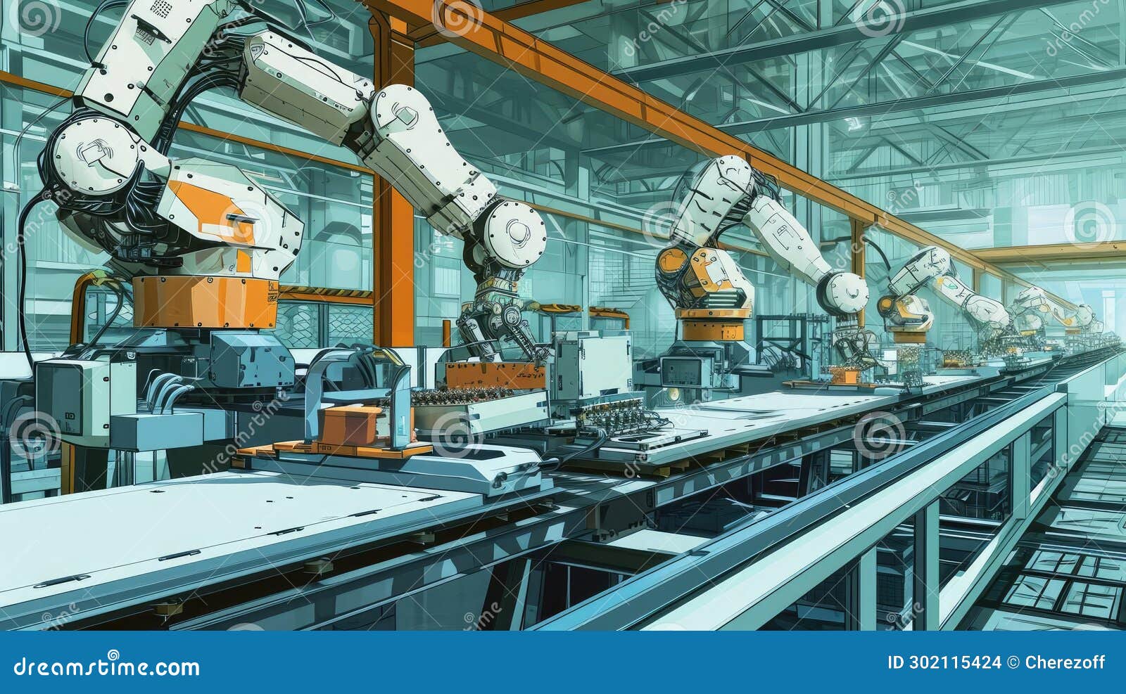 Illustration of Industrial Robots Working Stock Photo - Image of ...