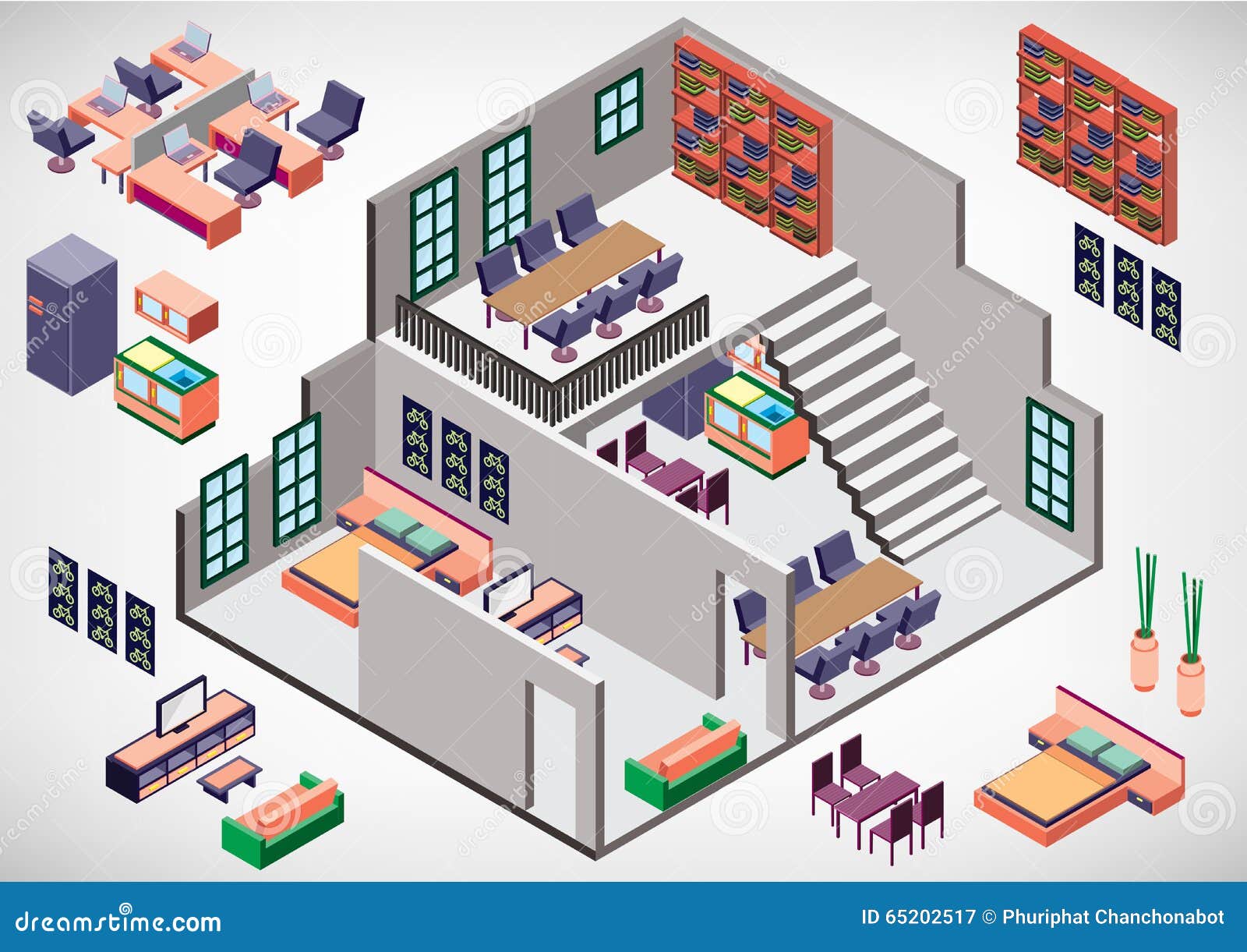 Illustration of Info Graphic Interior Room Concept Stock Vector ...