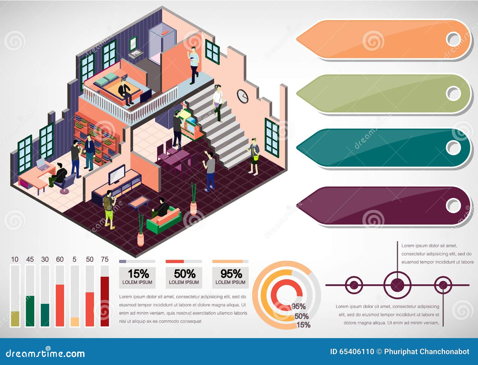Illustration of Info Graphic Interior Room Concept Stock Vector ...