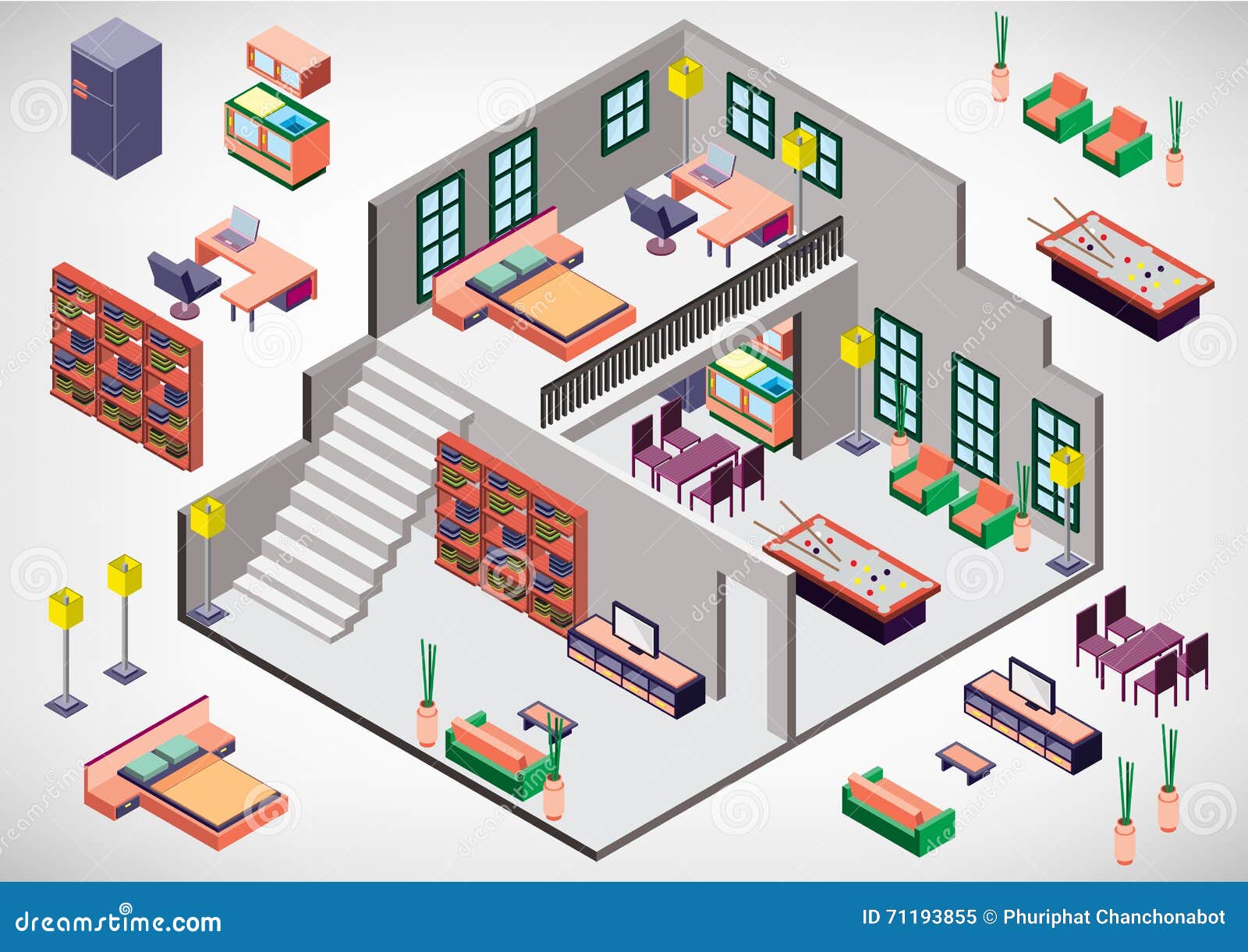 Illustration of Info Graphic Interior Room Concept Stock Vector ...