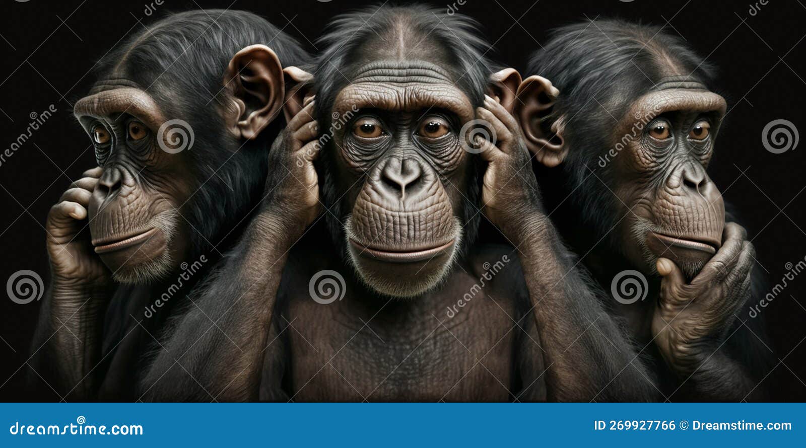 Illustration of 3 Intelligent Looking Chimpanzee Monkeys AI Generated ...
