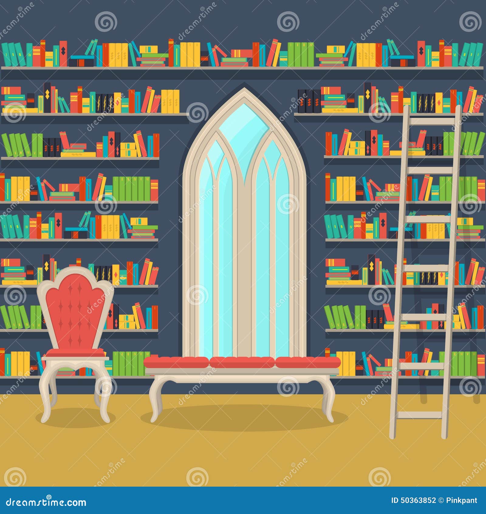Illustration. Interior of Old Large Home Library Stock Illustration ...
