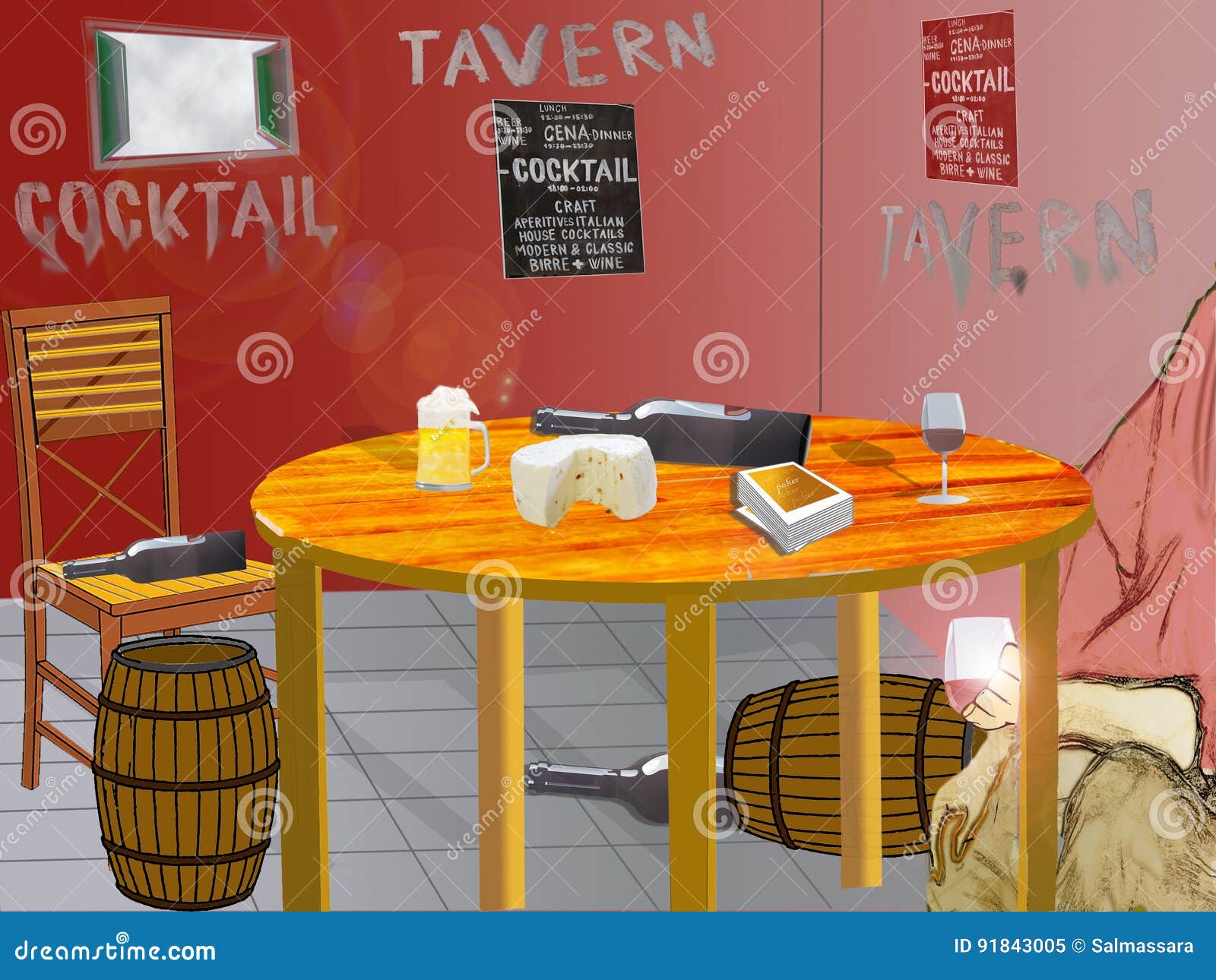 Illustration of the Interior of a Tavern with a Set Table and a Stock ...