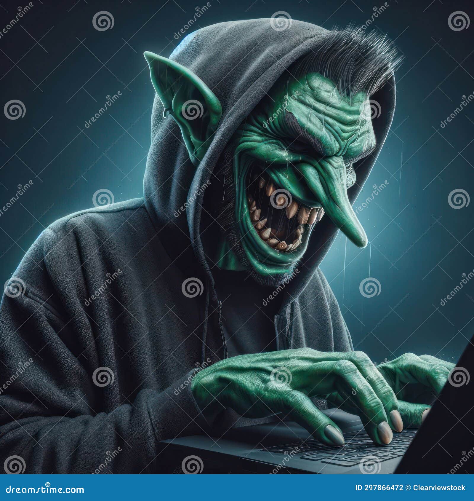 Illustration of an Internet Troll Wearing Hoodie and Using Keyboard ...