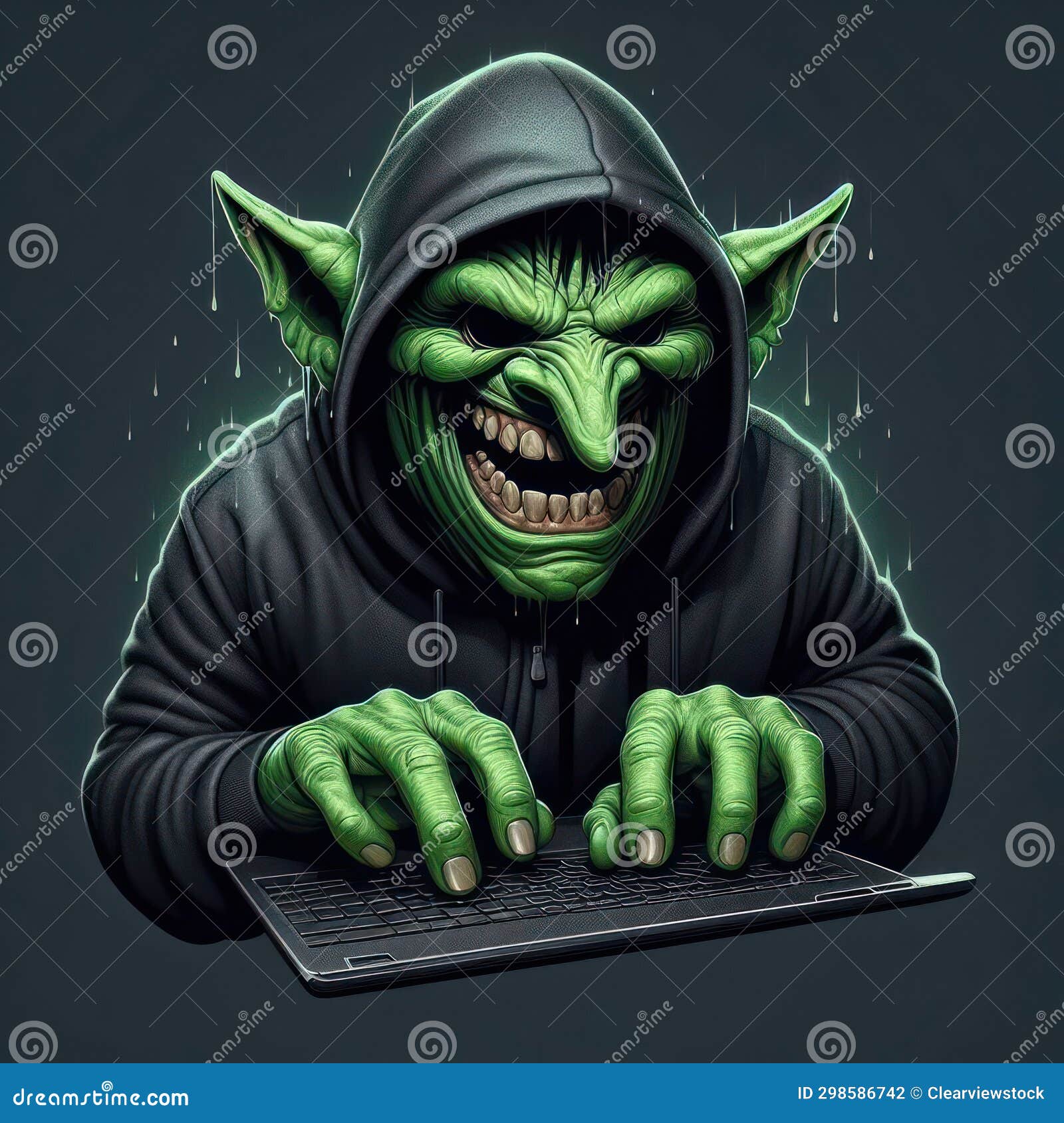 Illustration of an Internet Troll Wearing Hoodie and Using Keyboard ...