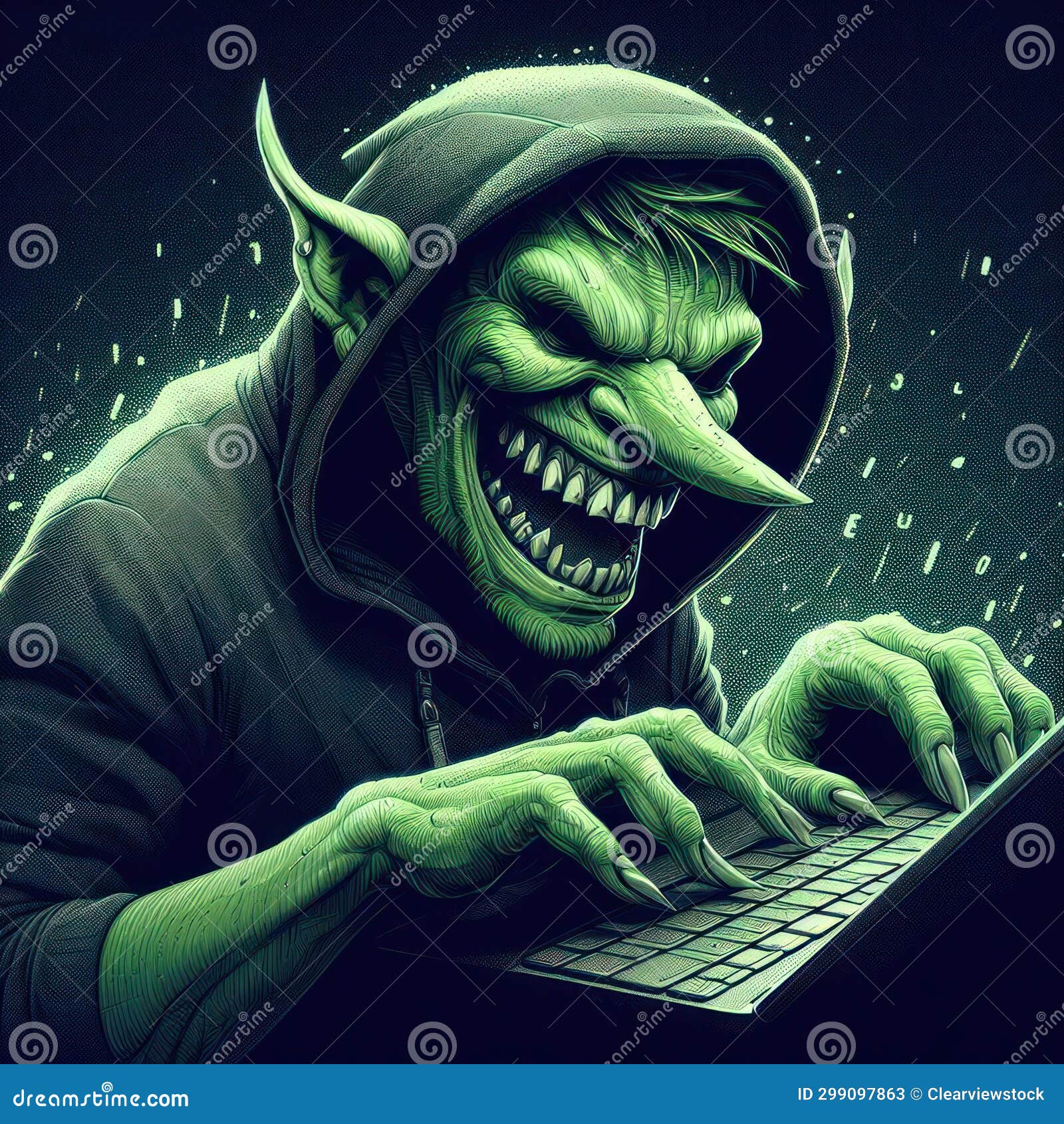 Illustration of an Internet Troll Wearing Hoodie and Using Keyboard ...