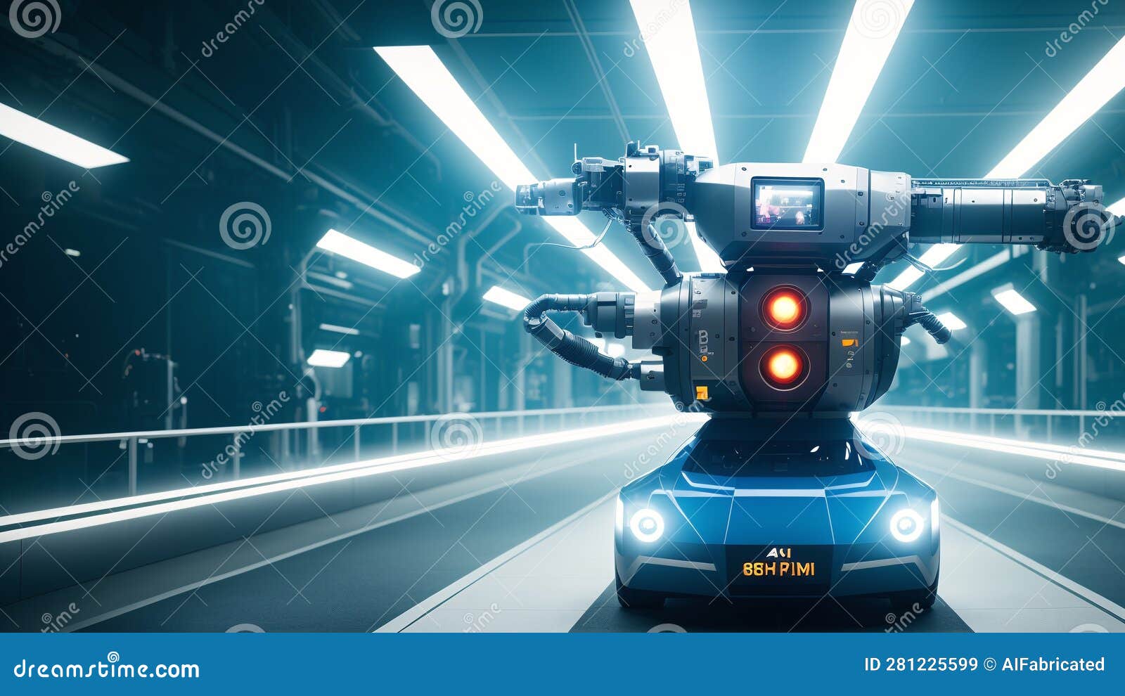 An Illustration of an Intriguing Looking Robot Driving through a Tunnel ...