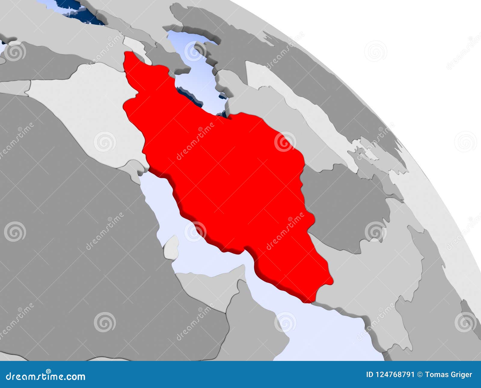 Iran in red on map stock illustration. Illustration of globe - 124768791
