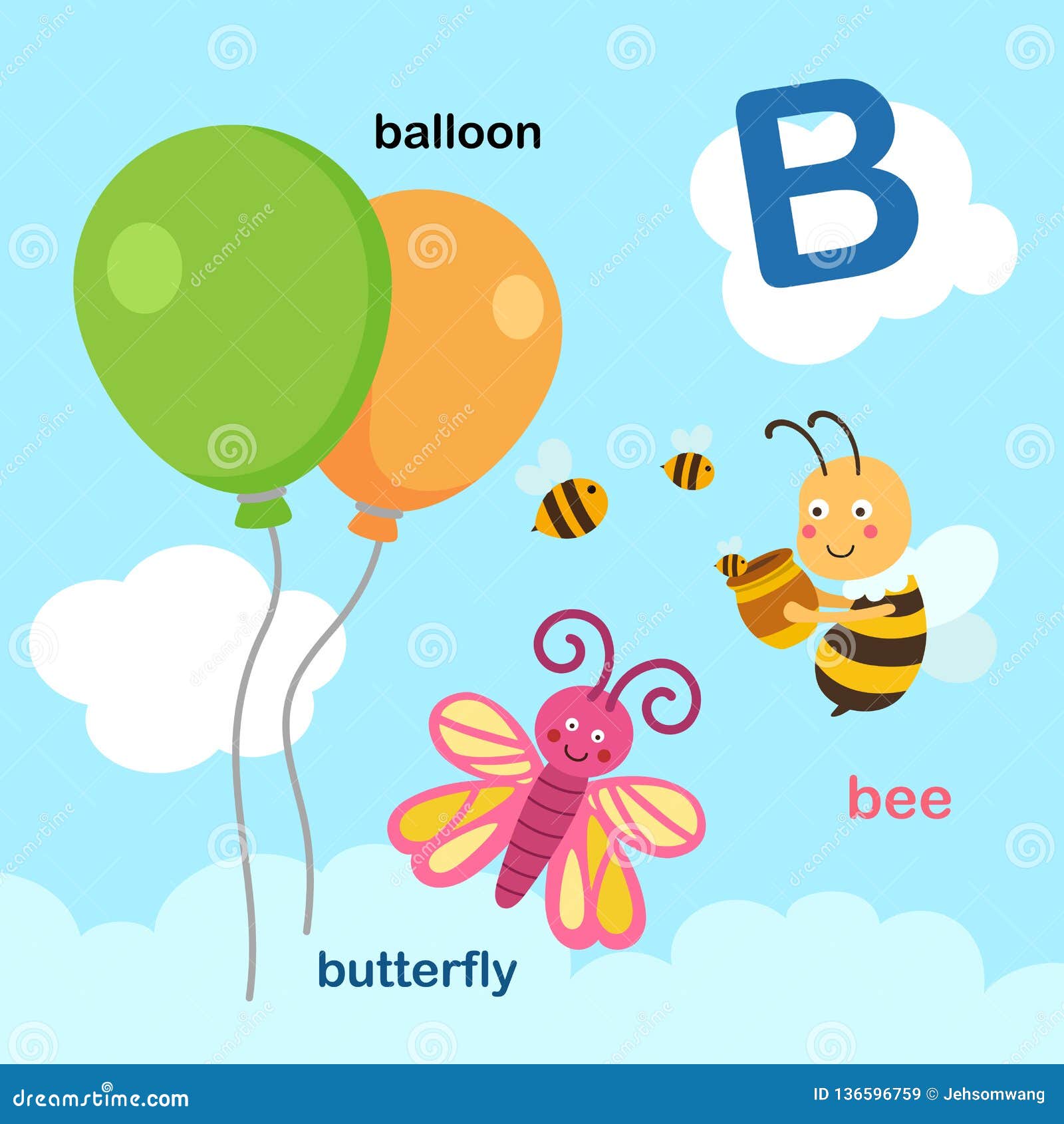 Illustration Isolated Alphabet Letter B-balloon,bee,butterfly Stock ...