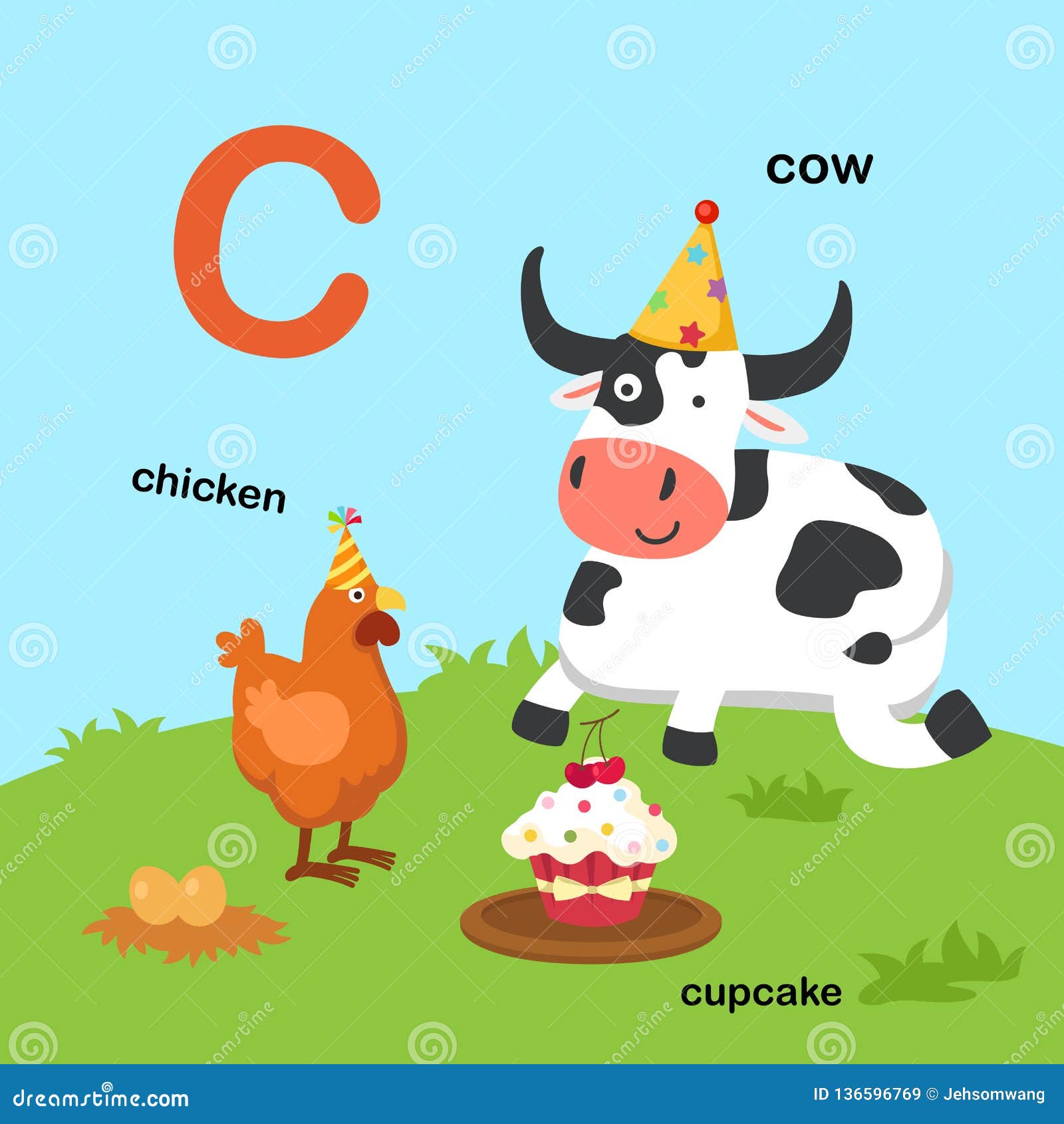 Illustration Isolated Alphabet Letter C-cow,chicken,cupcake Stock ...