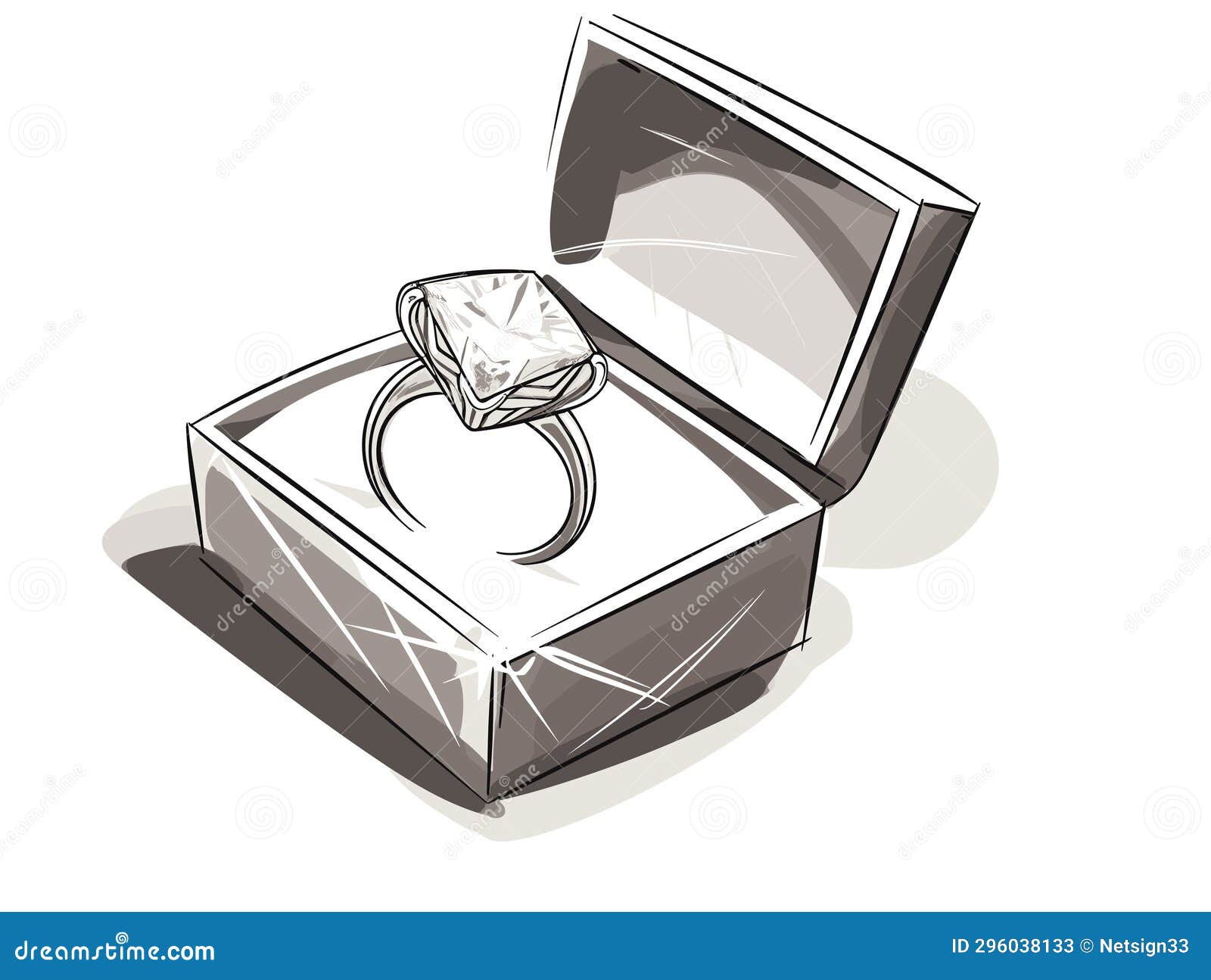 Illustration of Isolated Diamond Ring in the Box in Hand-drawn Style ...