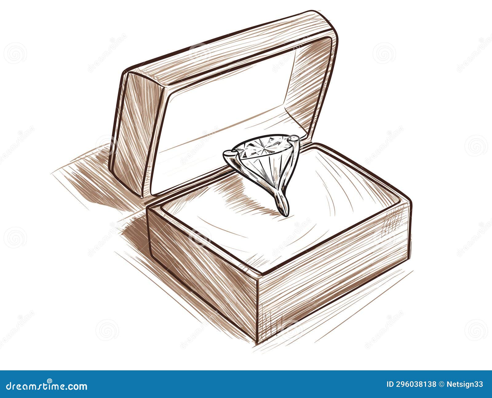 Illustration of Isolated Diamond Ring in the Box in Hand-drawn Style ...