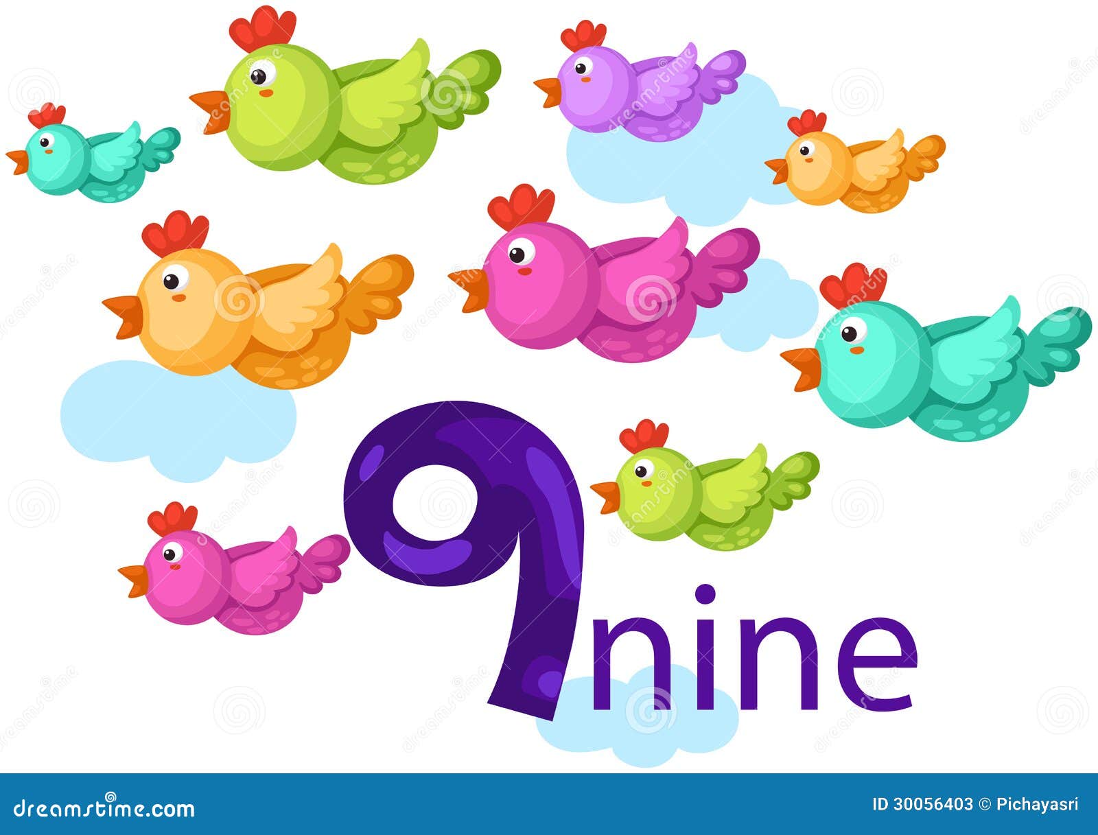 Number 9 Character with Birds Stock Vector - Illustration of clipart ...