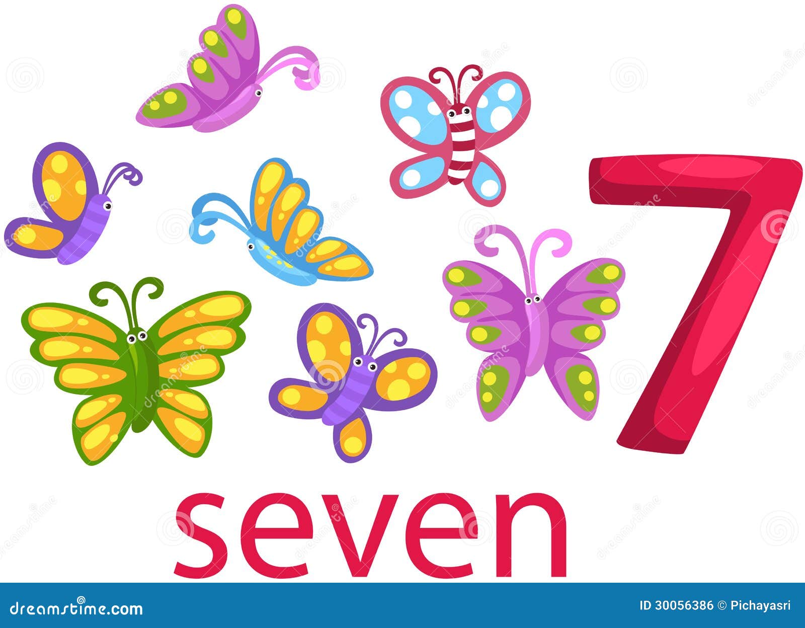 Number 7 Character with Butterflies Stock Vector - Illustration of ...