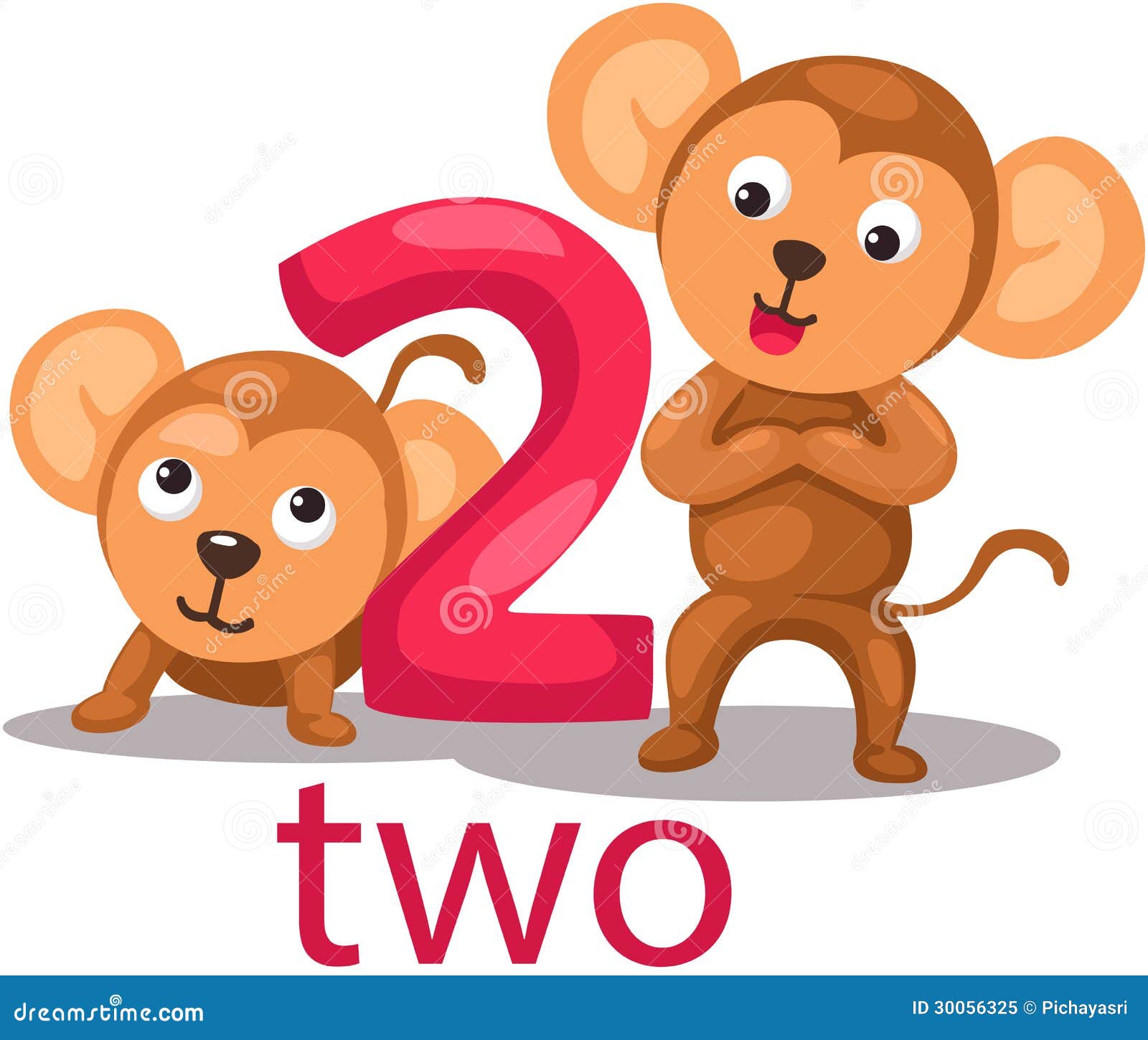 Number 2 Character with Monkey Stock Vector - Illustration of cartoon ...