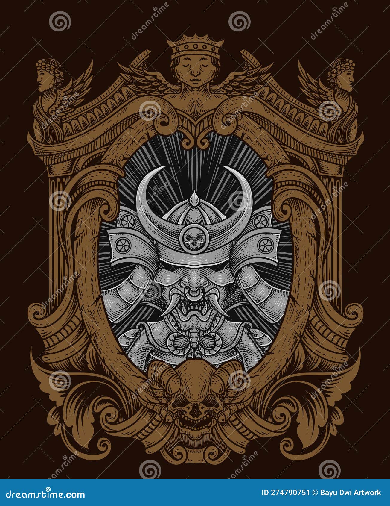 Illustration Isolated Samurai Warriors with Engraving Frame Stock ...