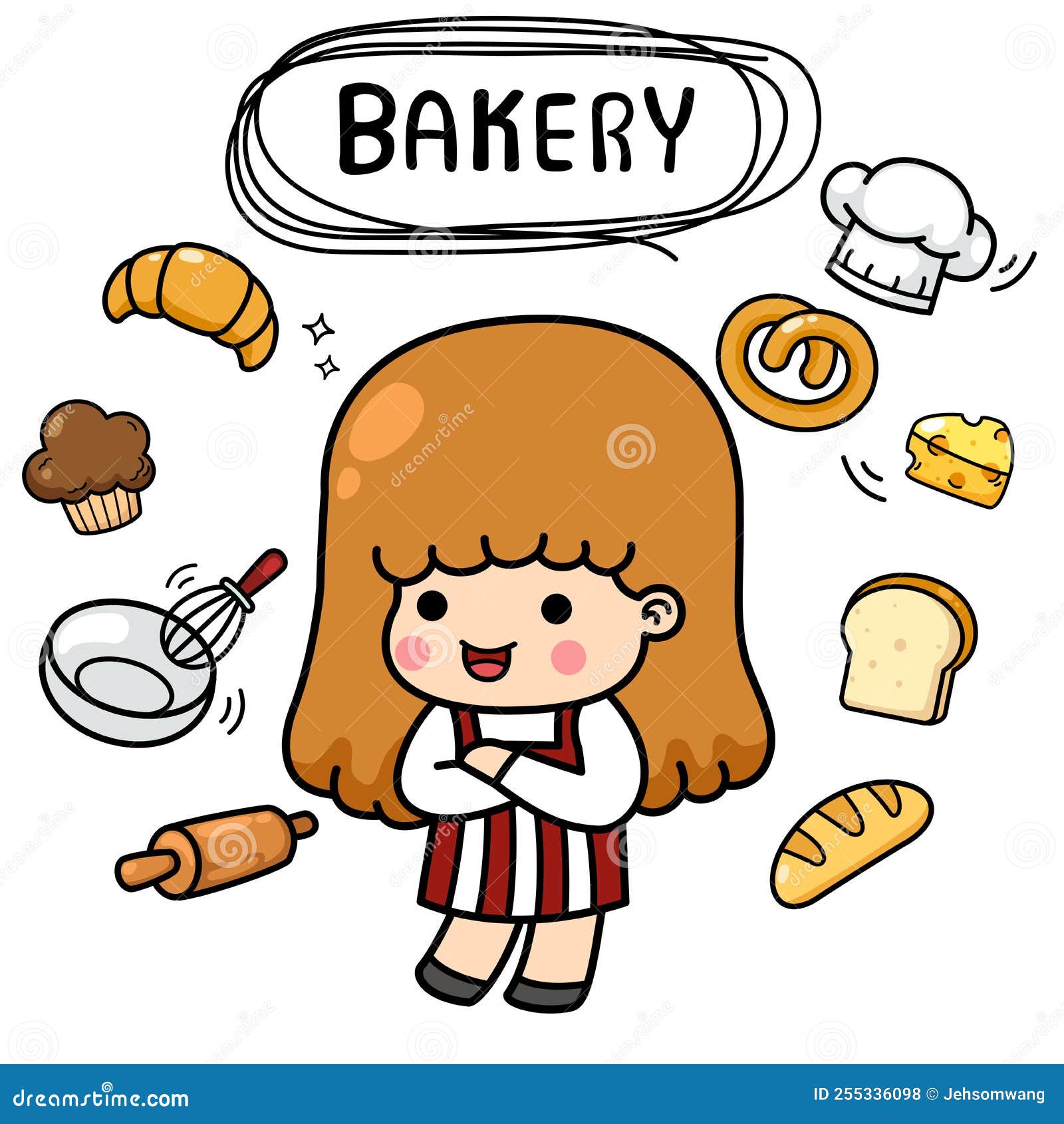 Cartoon Bakery Food. Pastry Products, Bread Loaf, French Baguette, And ...
