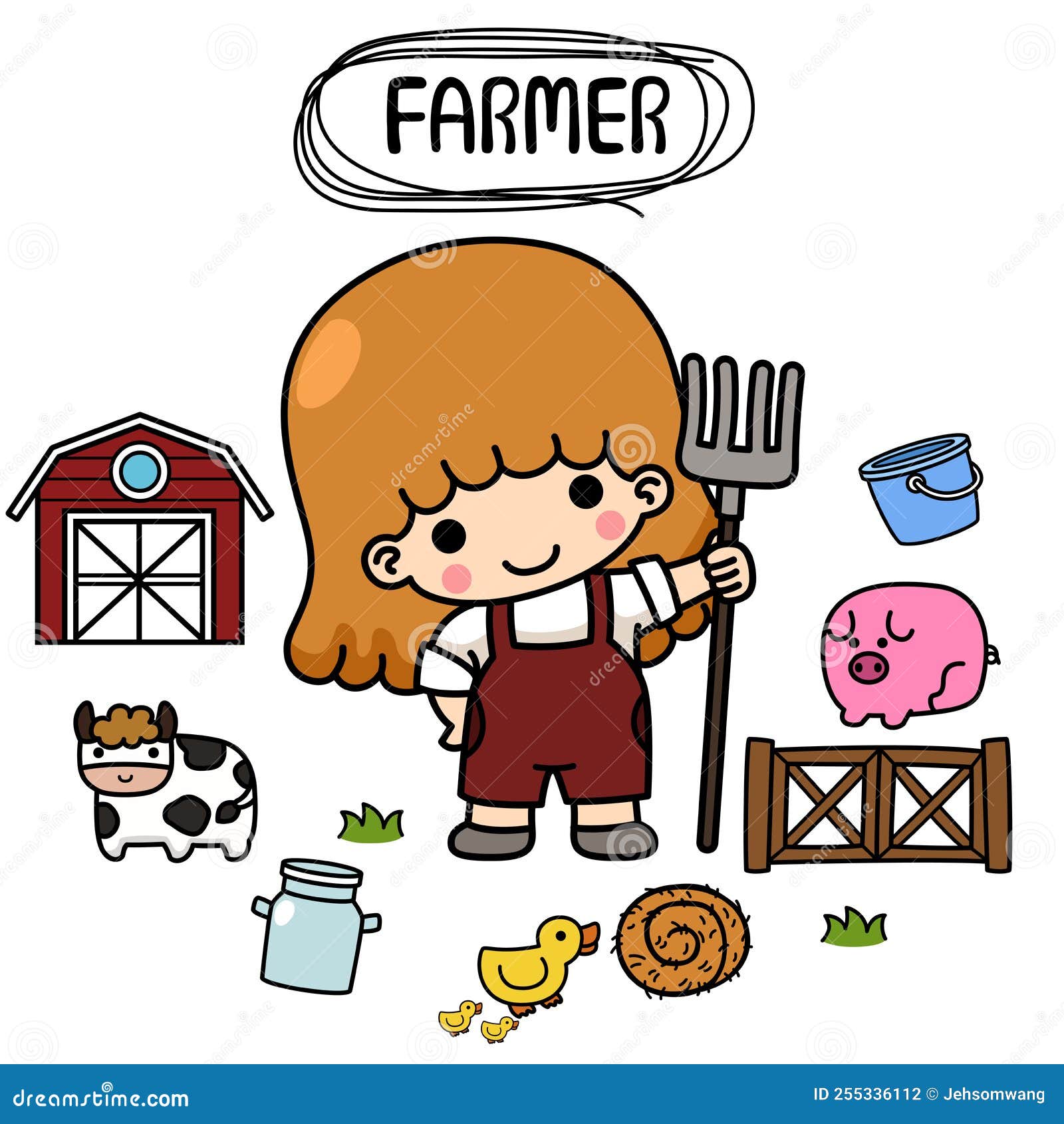 Illustration Isolated Set Cartoon Farmer Kid Girl Stock Vector ... Illustration Isolated Set Cartoon Farmer Kid Girl Stock Vector ...