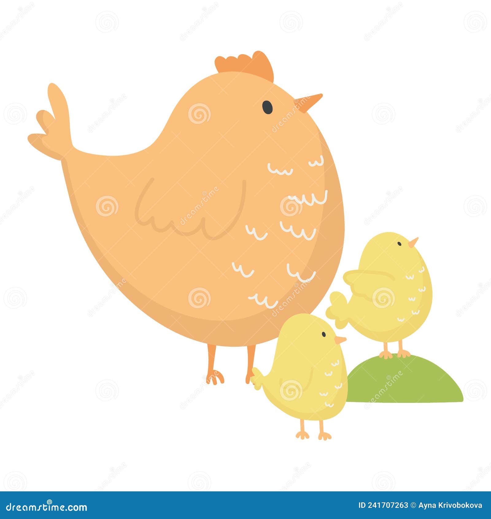 Illustration Isolated on White Background Cartoon Mother Hen and Chicks ...