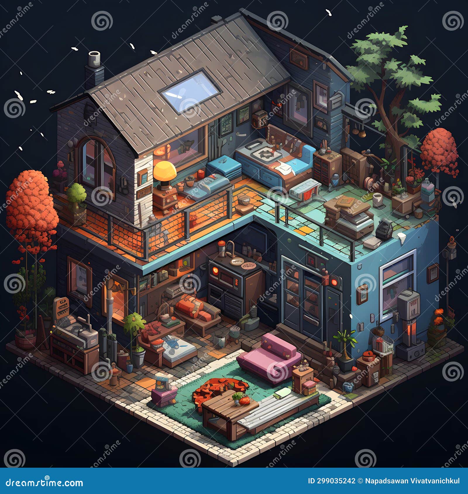 Illustration of an Isometric House in Cartoon Style. Stock Illustration ...