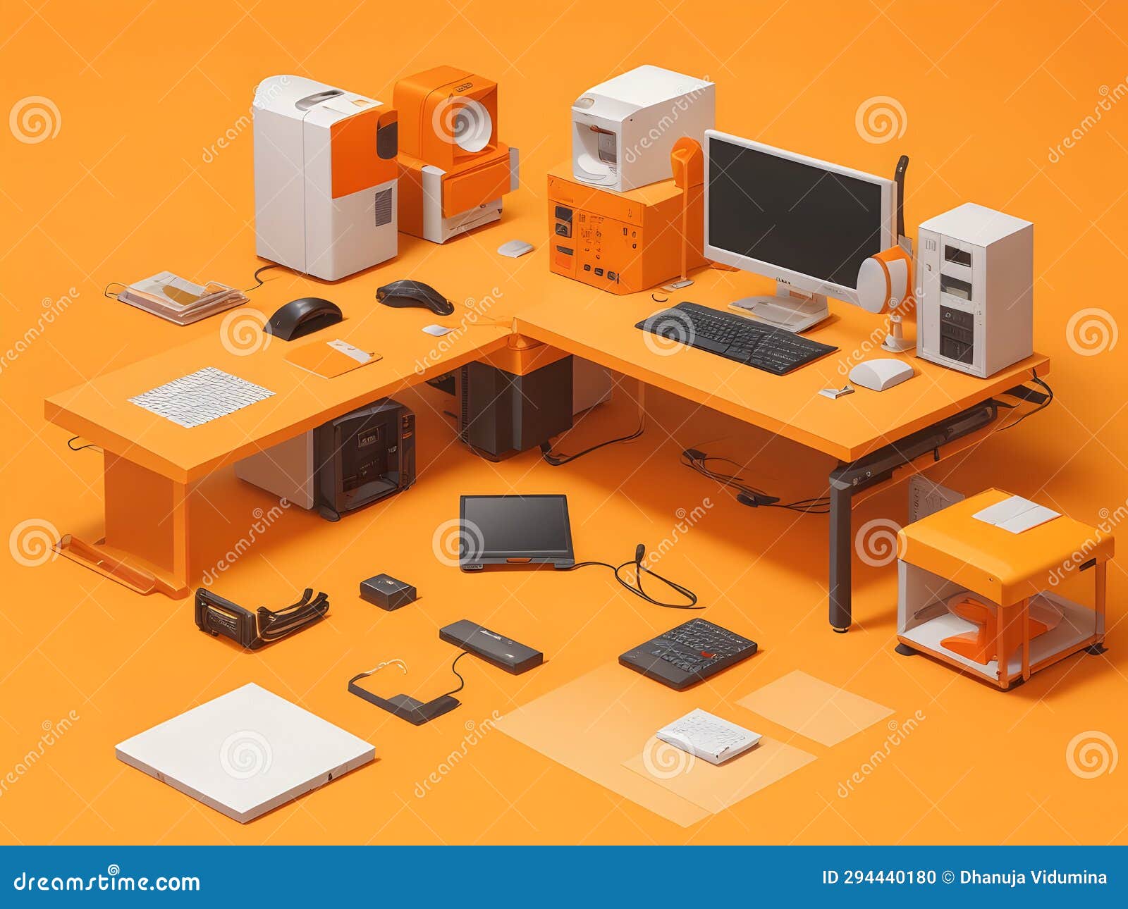 Illustration Isometry Office and Workplace.Carriers Stock Illustration ...