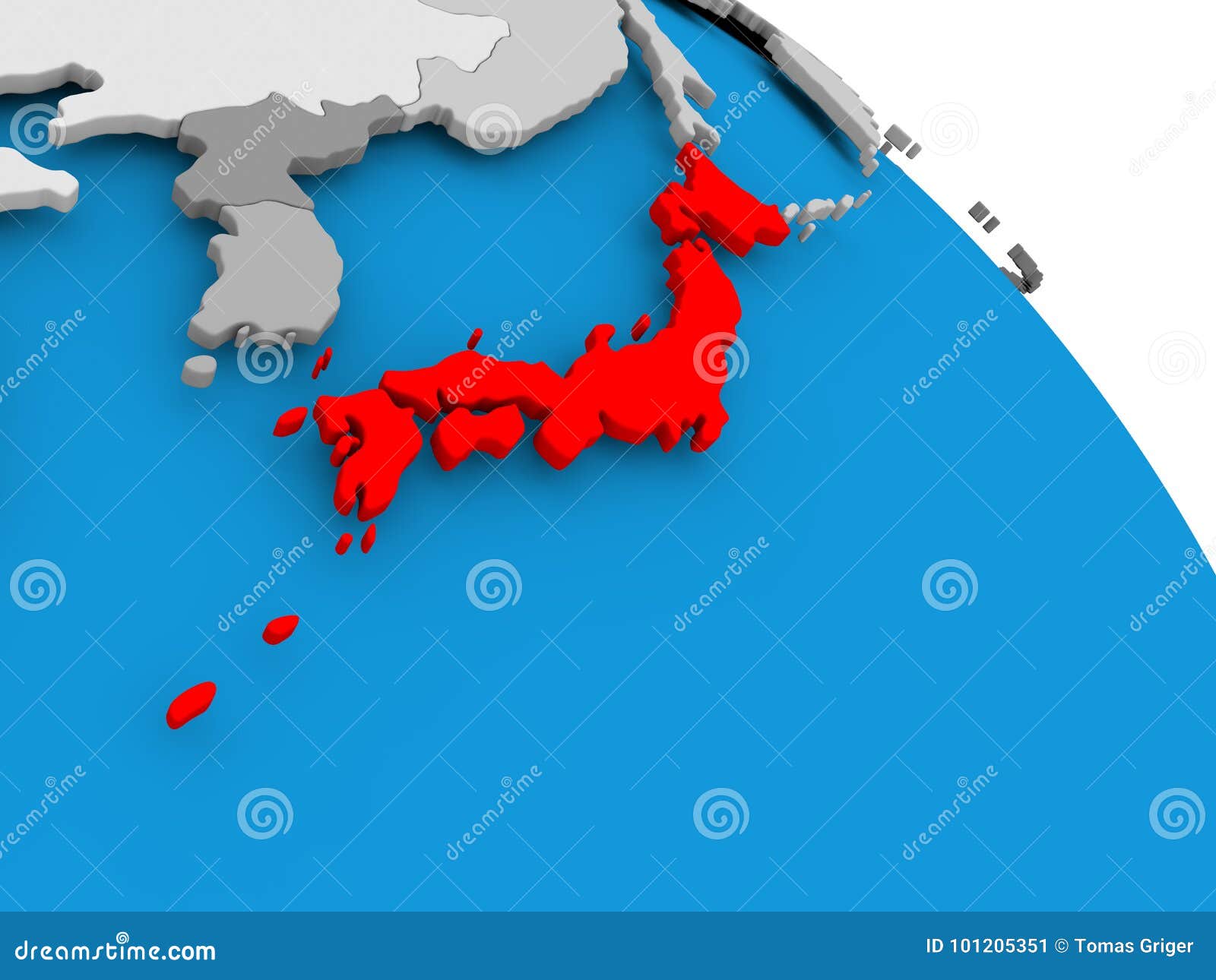 Japan in red on map stock illustration. Illustration of render - 101205351