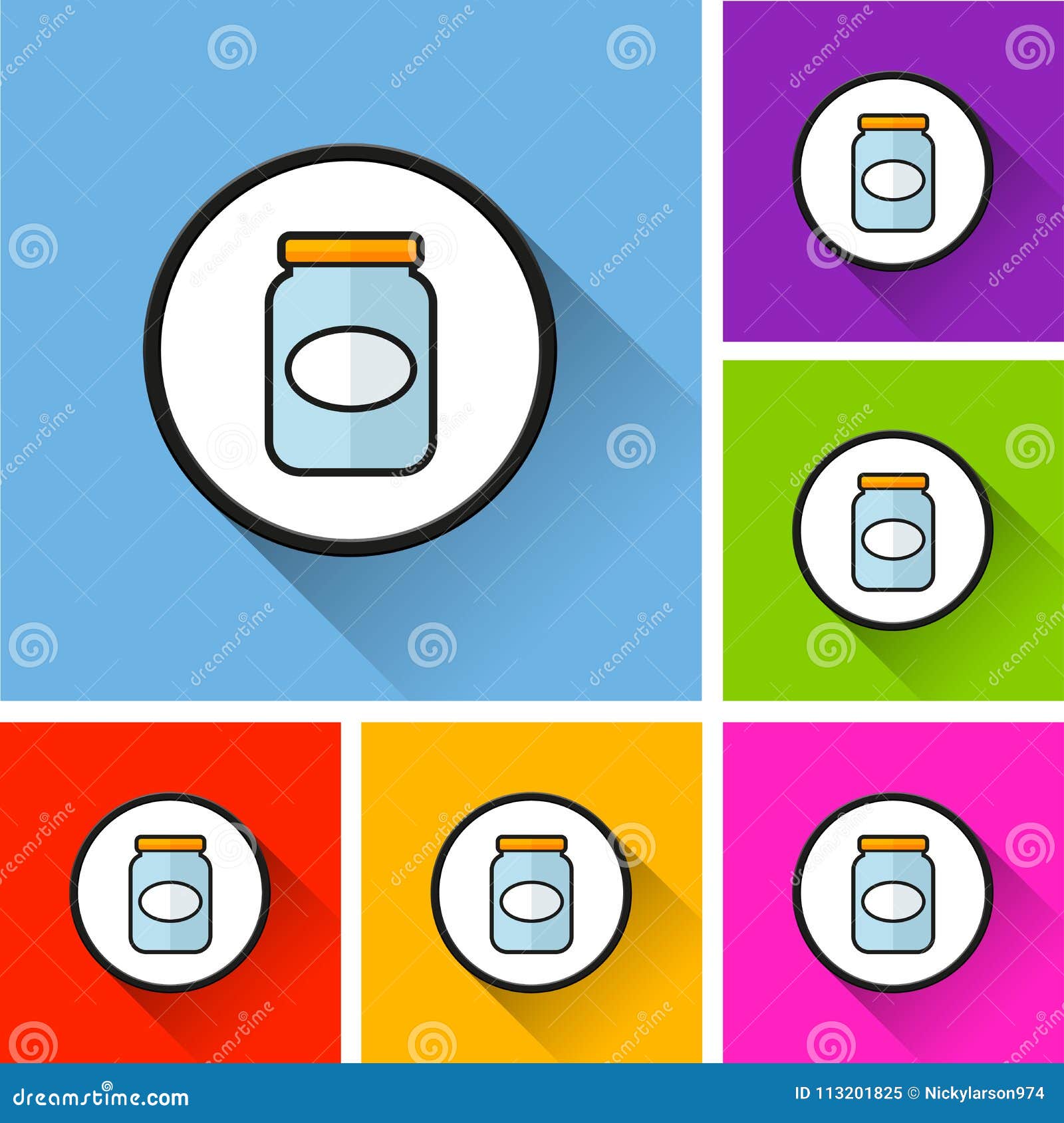 Jar icons with long shadow stock vector. Illustration of container ...