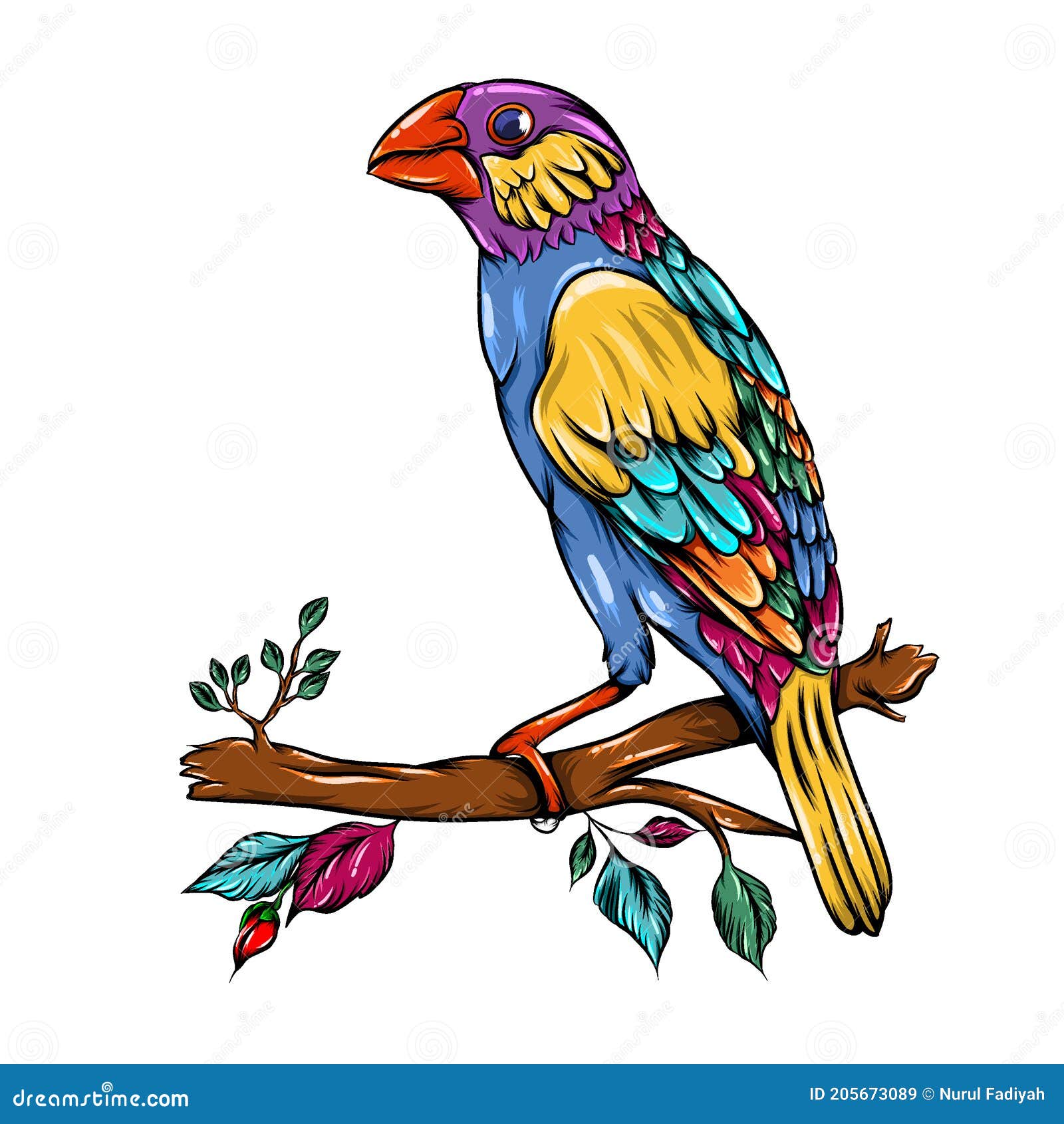 The Java Sparrow Bird Zentangle with a Rainbow Body and Red Beak is on ...