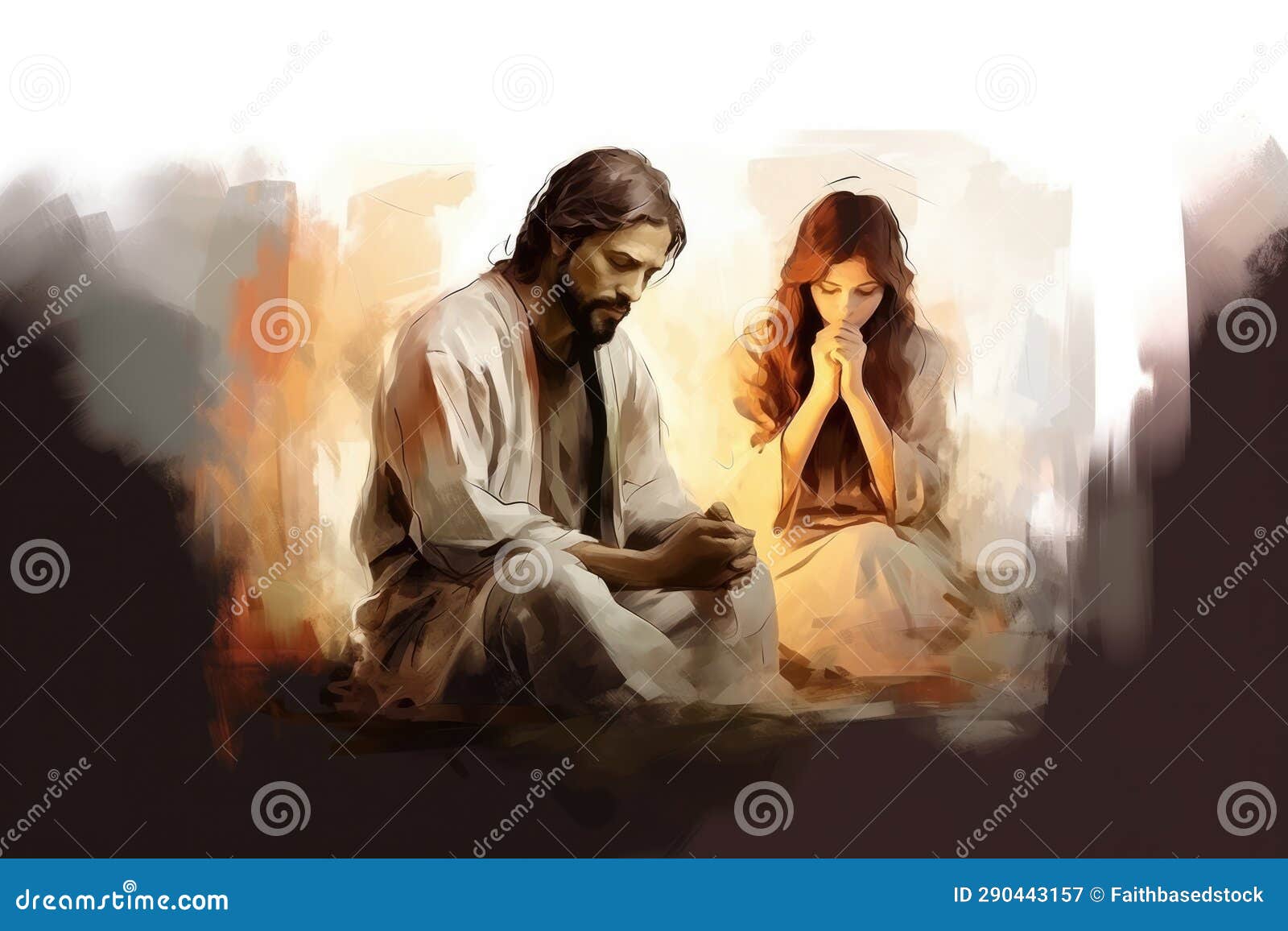 Illustration of Jesus Praying with a Woman Stock Illustration ...