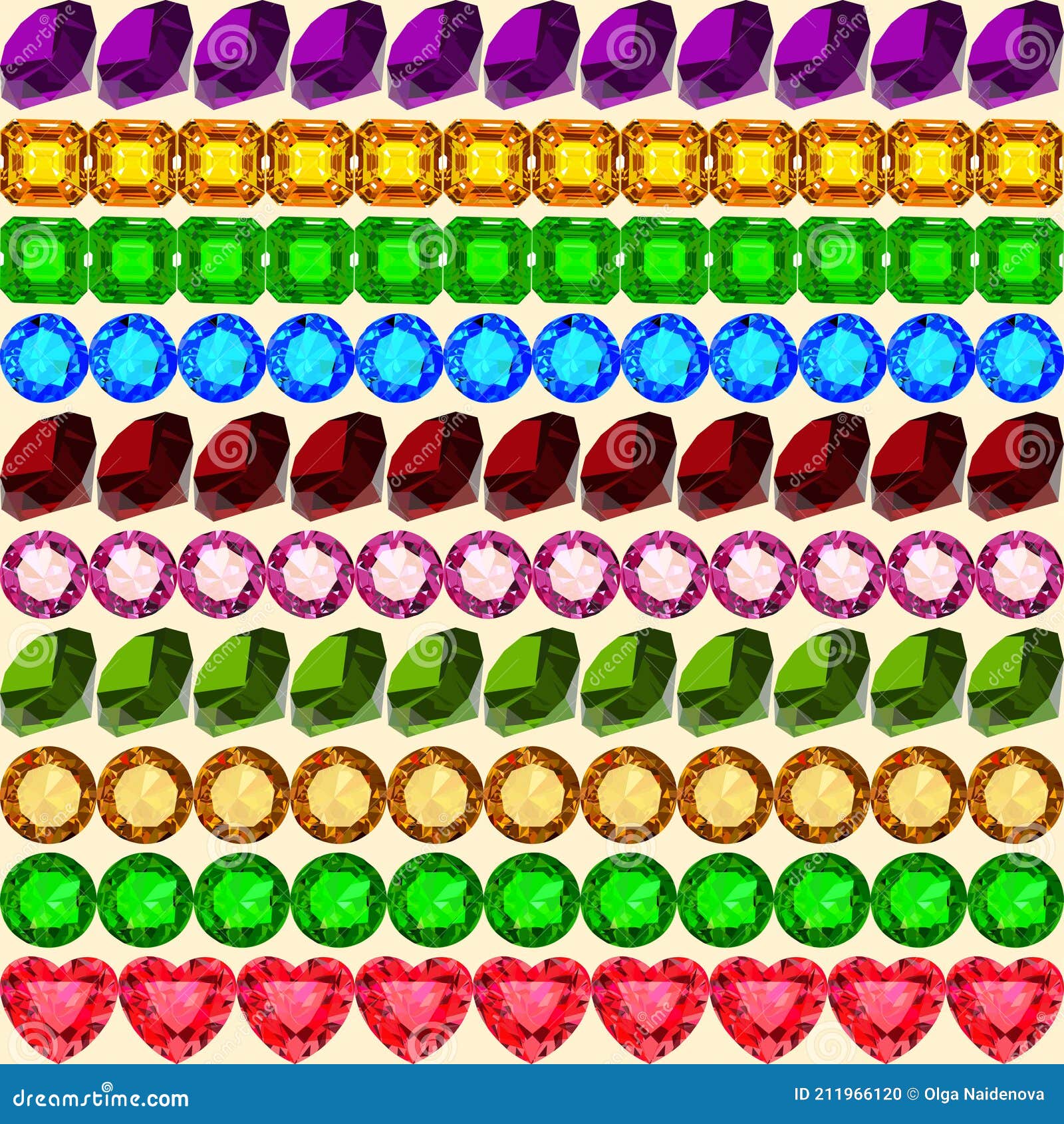 Jewelry Seamless Pattern with Precious Stones of Different Cuts and ...