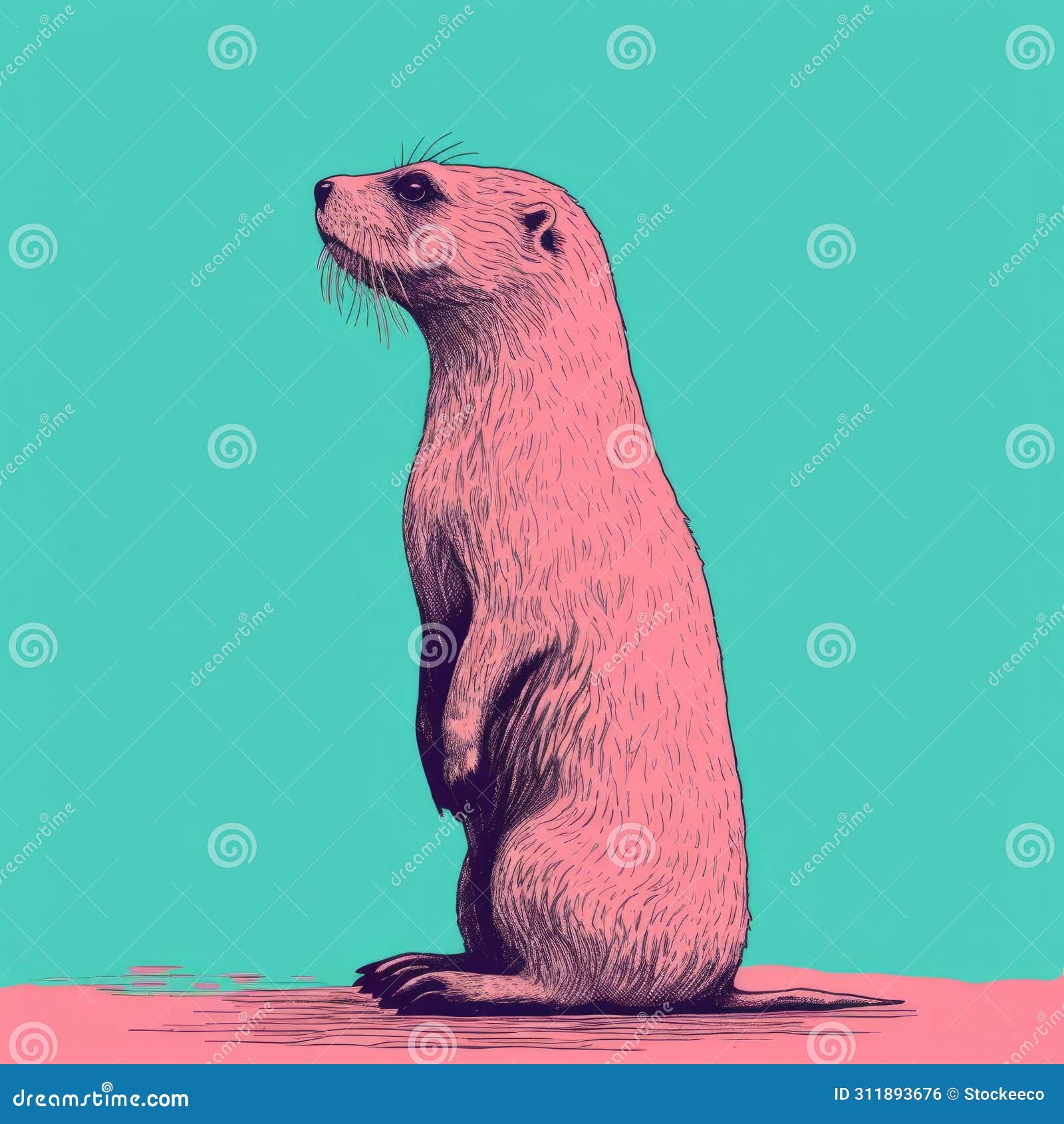 Pink Otter Illustration on Turquoise Background Stock Illustration ...