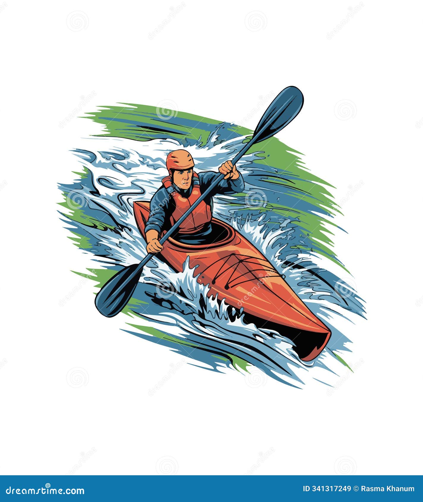Illustration of a Kayaker Navigating through Whitewater Rapids Stock ...