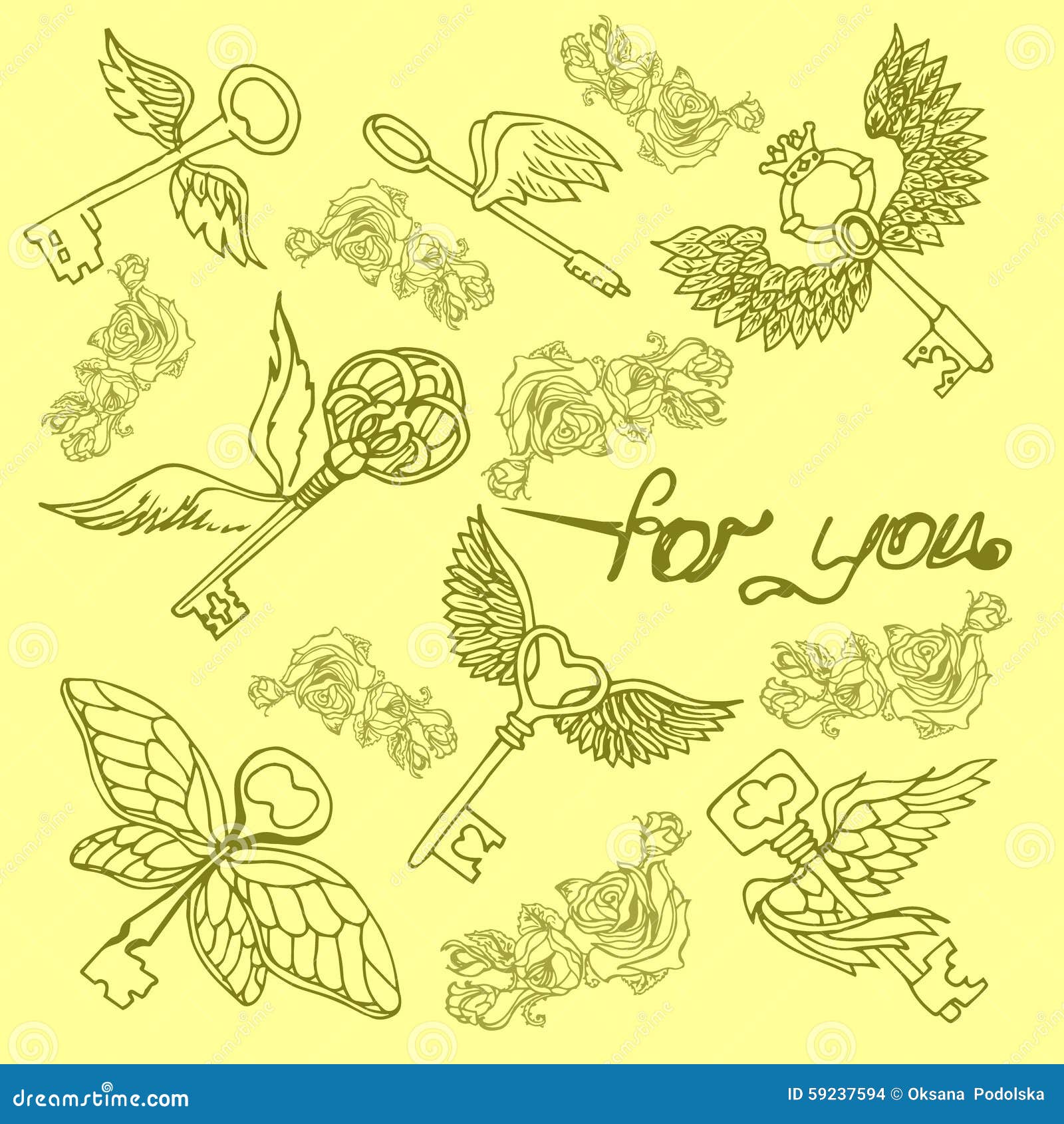 Illustration of the Key with Wings. Flying Keys. the Pattern with Keys ...
