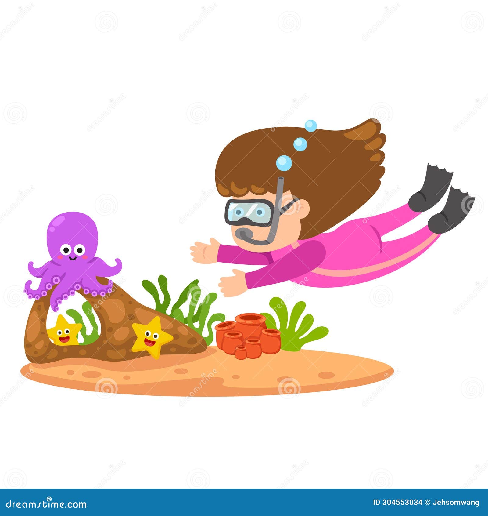 Illustration of Kid Girl Scuba Diving Stock Illustration - Illustration ...