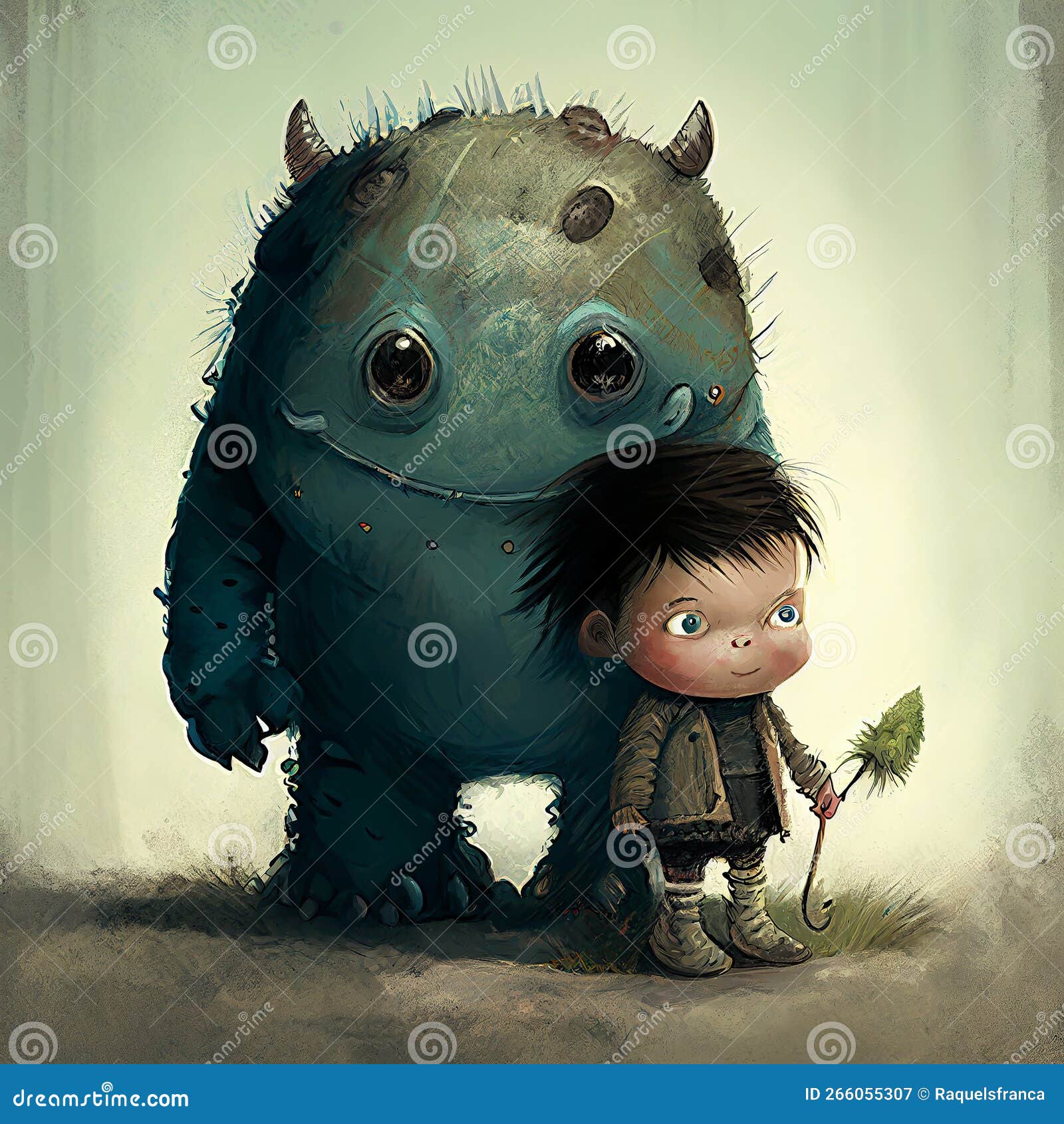 Illustration of a Kid with a Monster Stock Illustration - Illustration ...