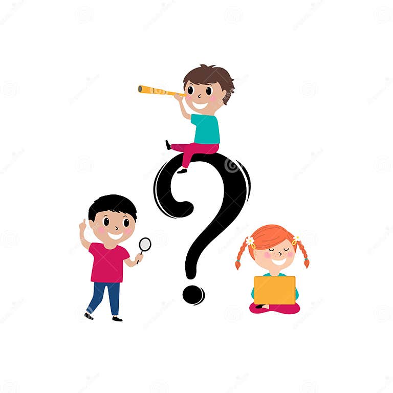 Illustration Kids with Books and a Question Mark Stock Illustration ...