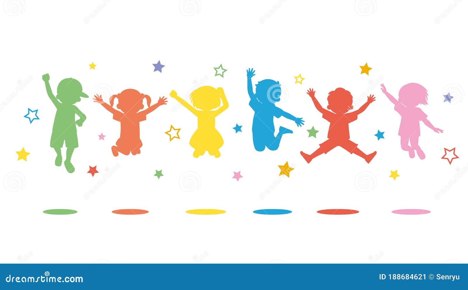 Kids jumping stock vector. Illustration of jump, colorful - 188684621