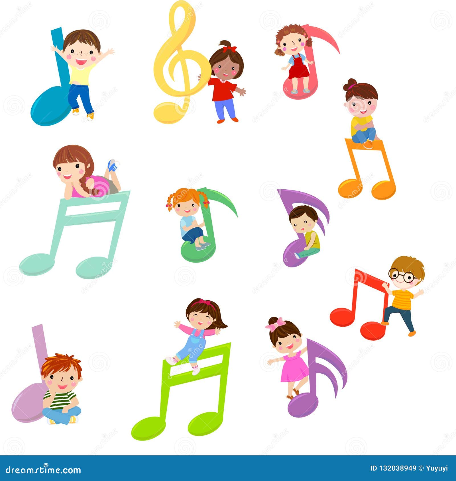 Kids Playing with Musical Notes Stock Vector - Illustration of drawing ...