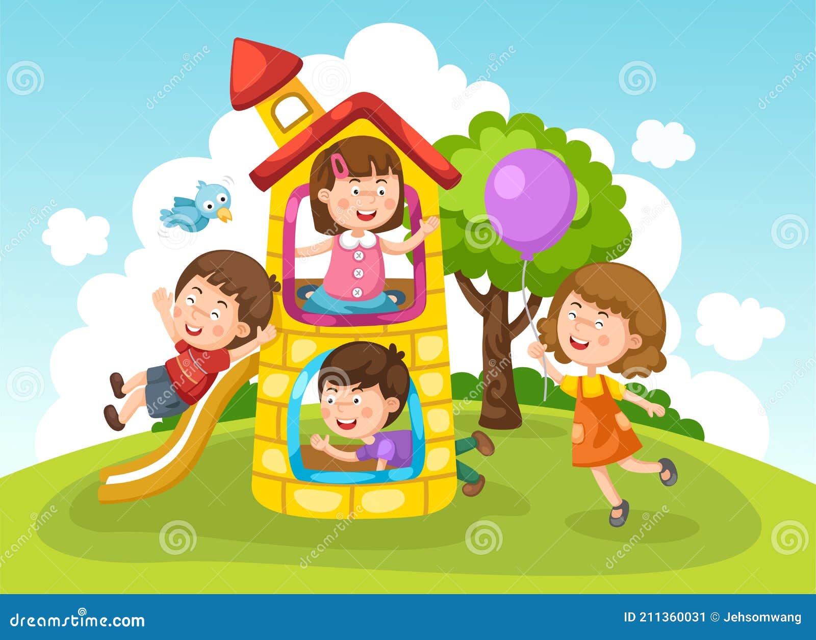 Illustration of Kids Playing Outside Stock Vector - Illustration of ...