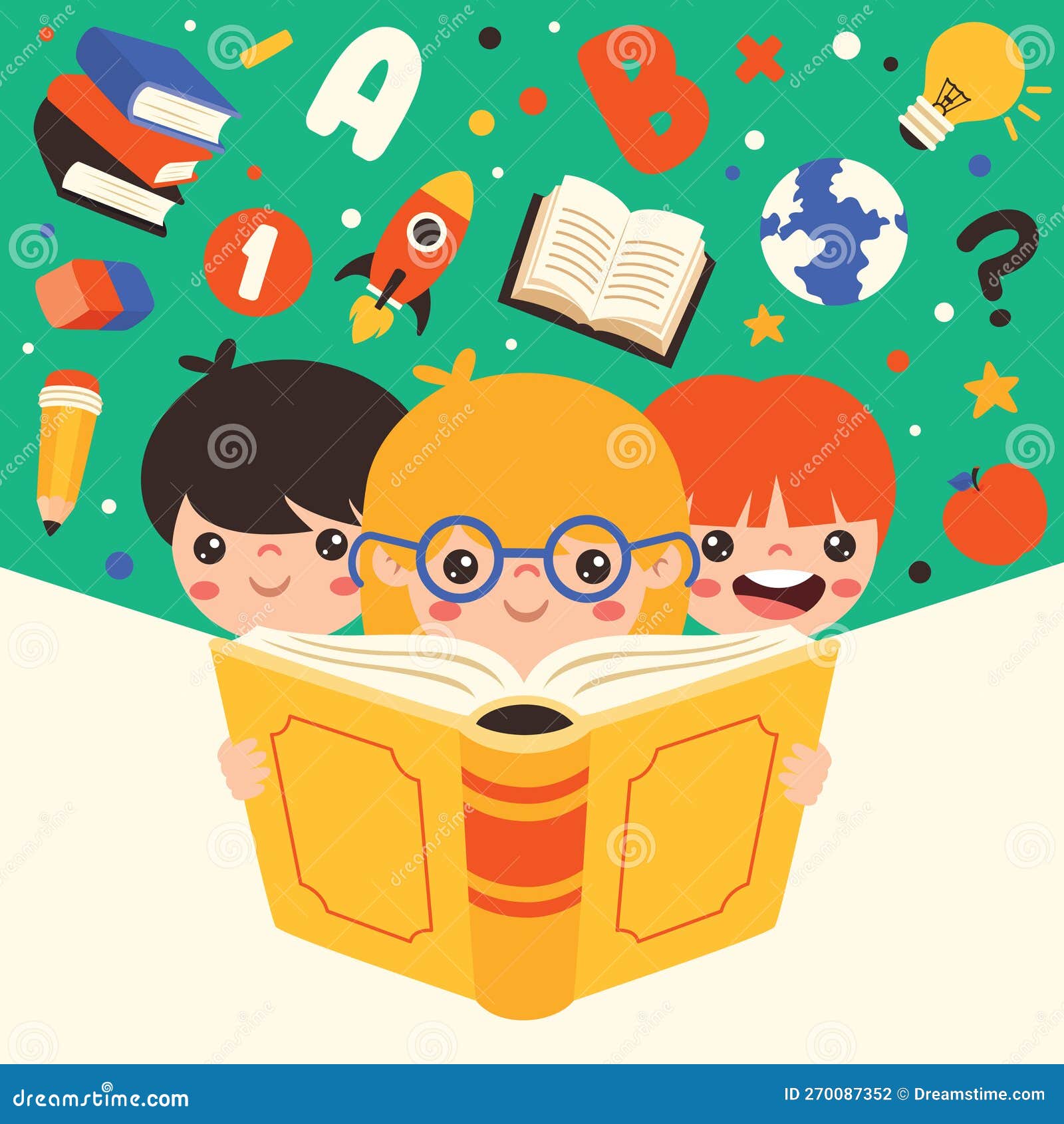 Illustration of Kids Reading Book Stock Illustration - Illustration of ...