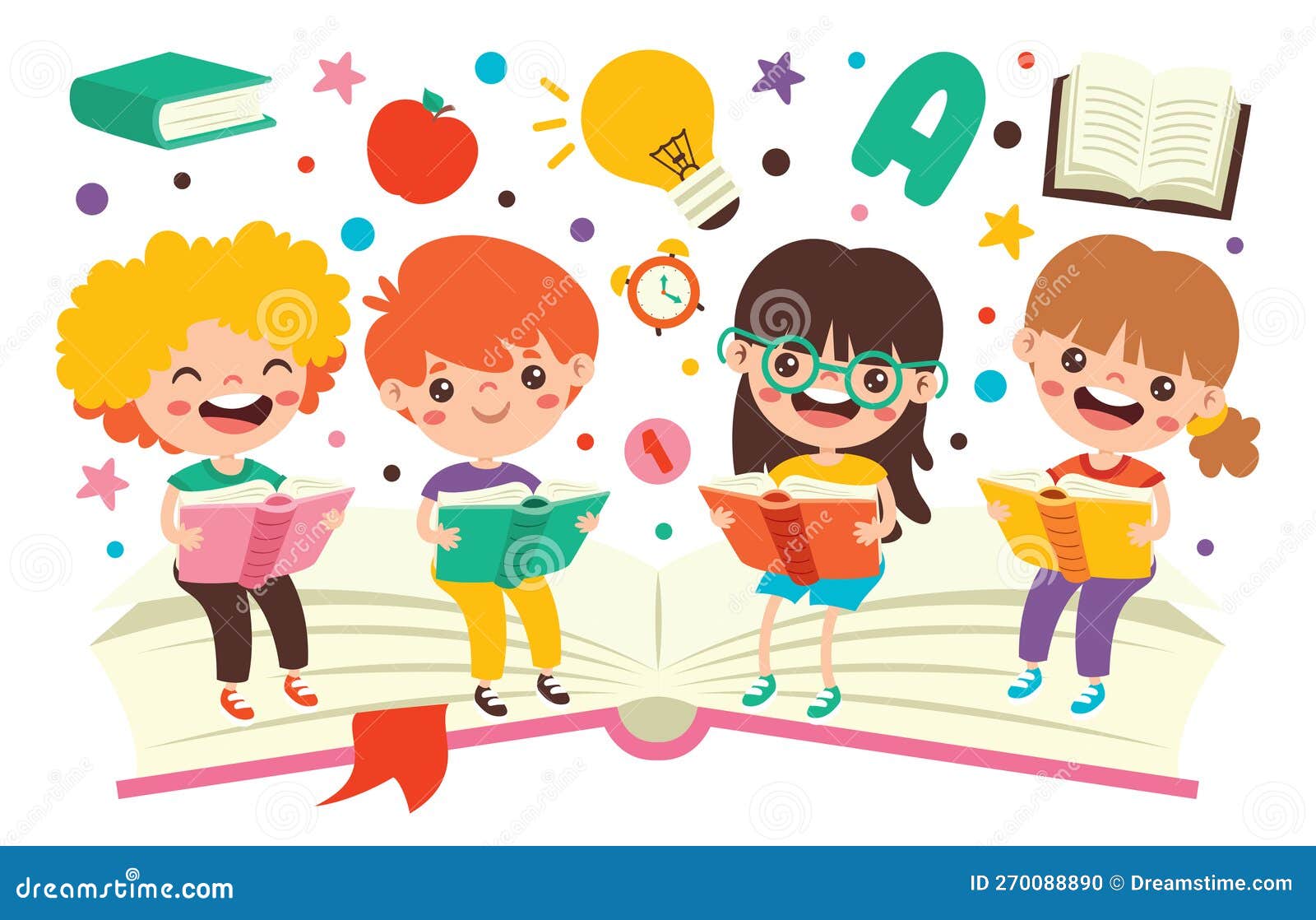Illustration of Kids Reading Book Stock Illustration - Illustration of ...